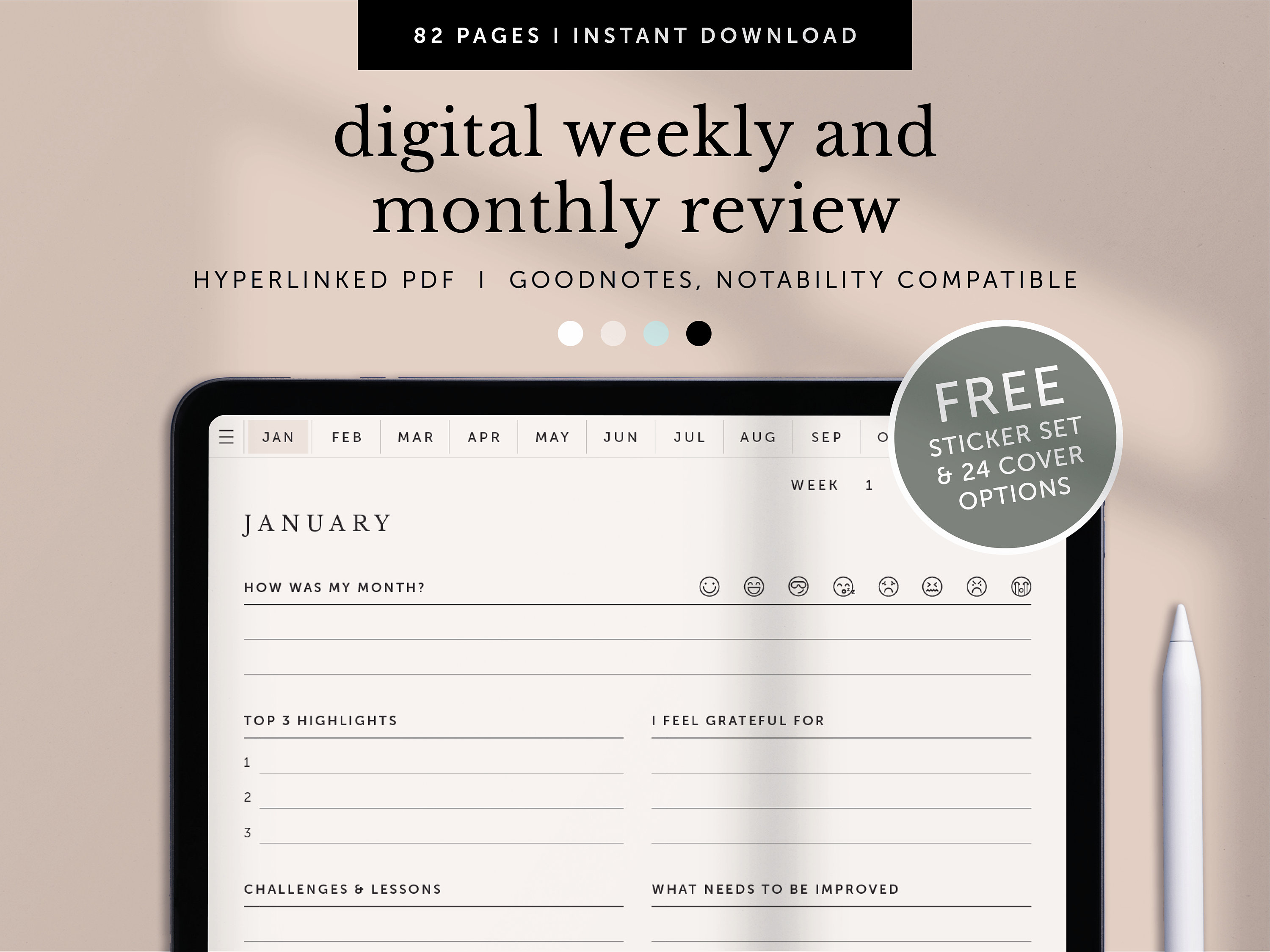 Digital Weekly Monthly Review, Digital Productivity Tracker, Goodnotes ...