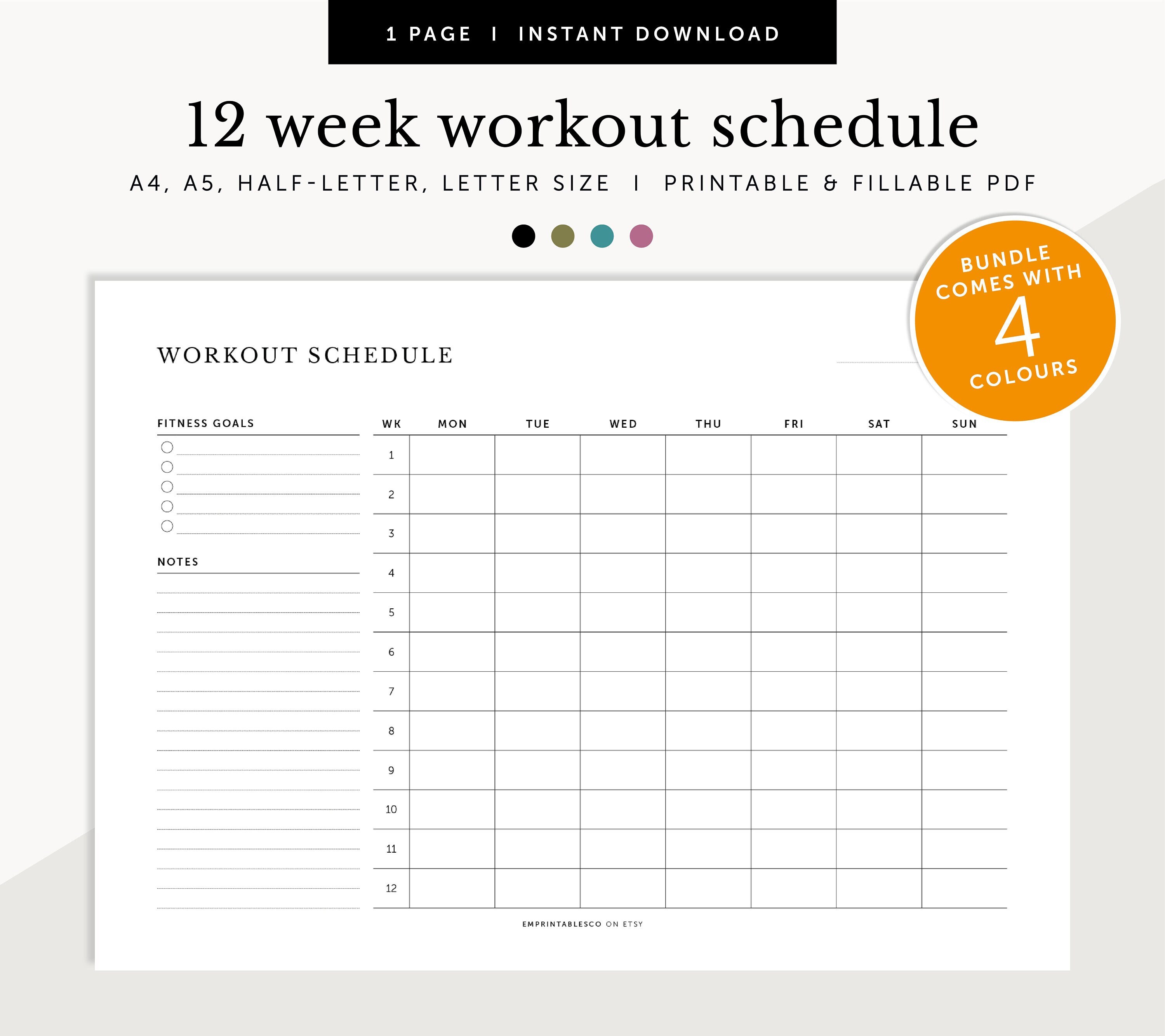 12 week Workout Planner Workout Schedule 3 month Fitness Planner