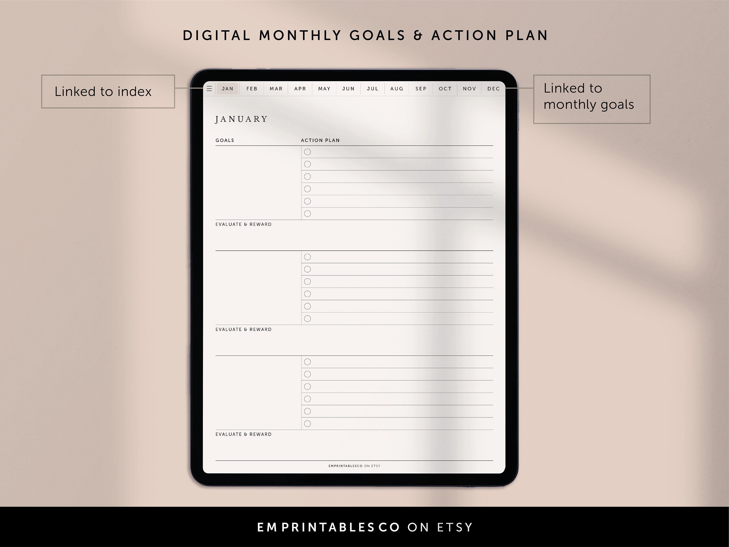 Digital Monthly Goals, Yearly Goals, Action Plan, Monthly Goal Tracker ...