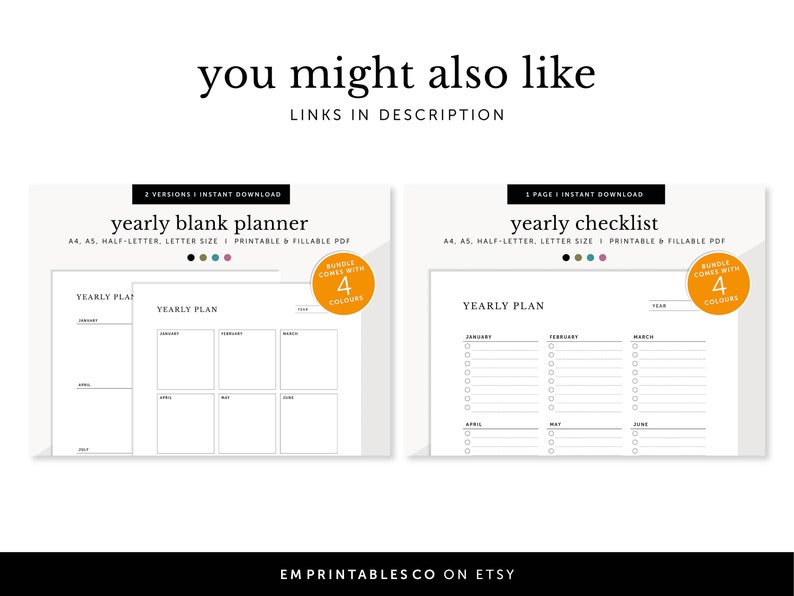 2-page Yearly Planner, Yearly Overview, Yearly Goal, Yearly Monthly ...