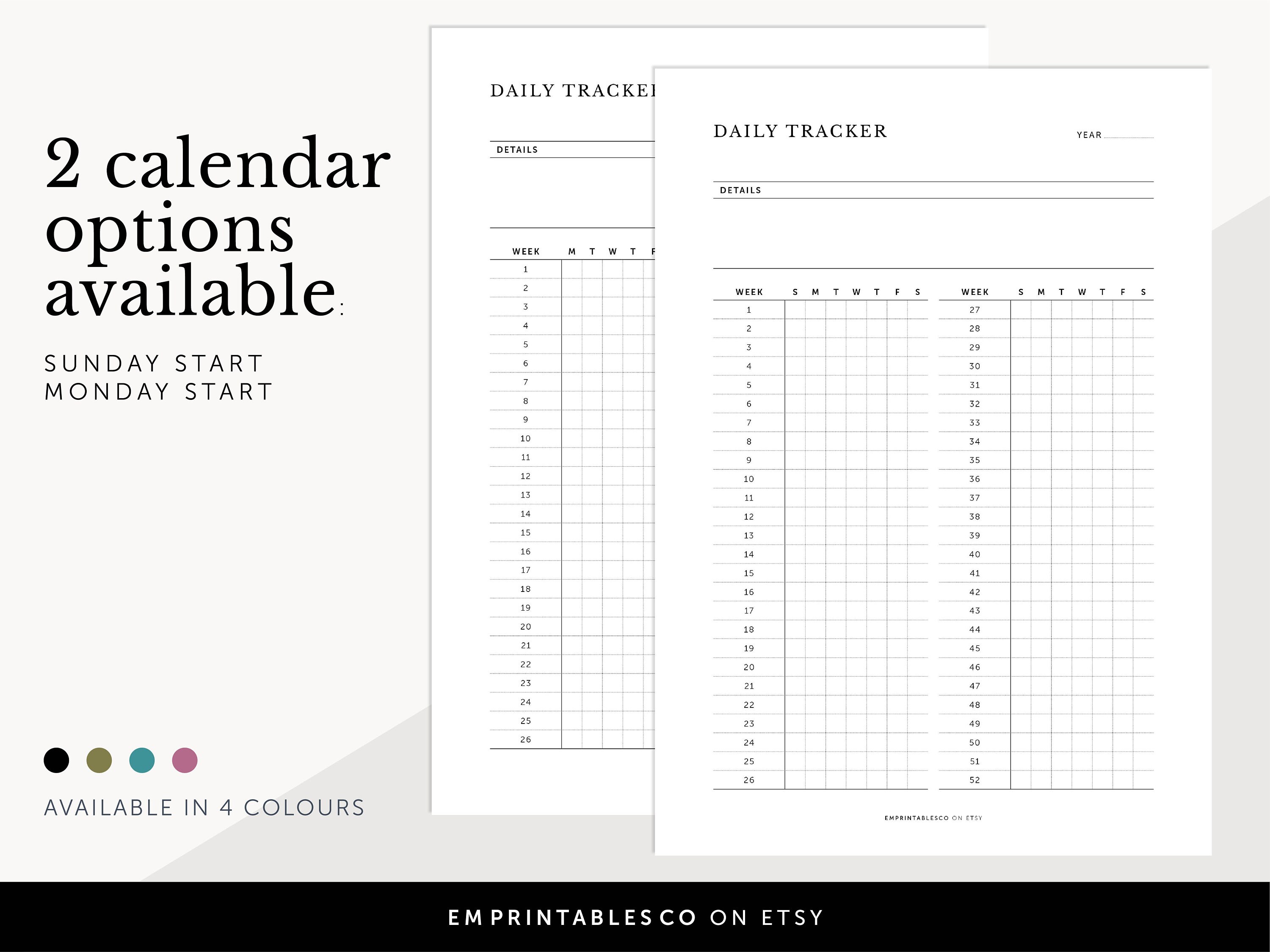 52 Week Daily Tracker, Year Habit Tracker, Routine Checklist, to Do ...