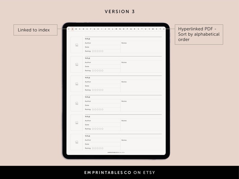 Digital Reading Log, Alphabetical Book Review, Reading Journal, Book ...