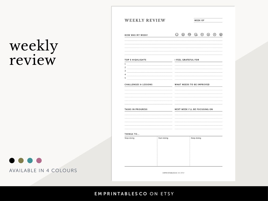 Daily Weekly Monthly Review Weekly Review Daily Reflections - Etsy