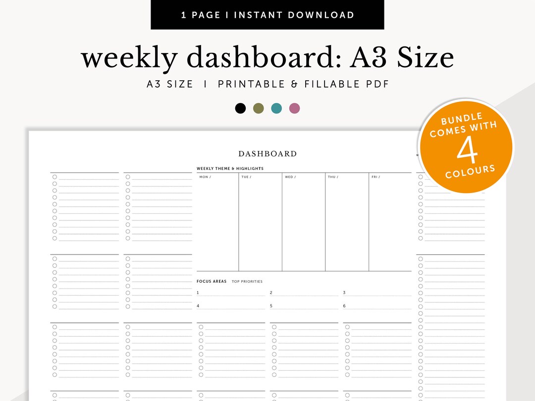 Project Overview in A3 Size, Weekly Dashboard Overview, Project Planner ...