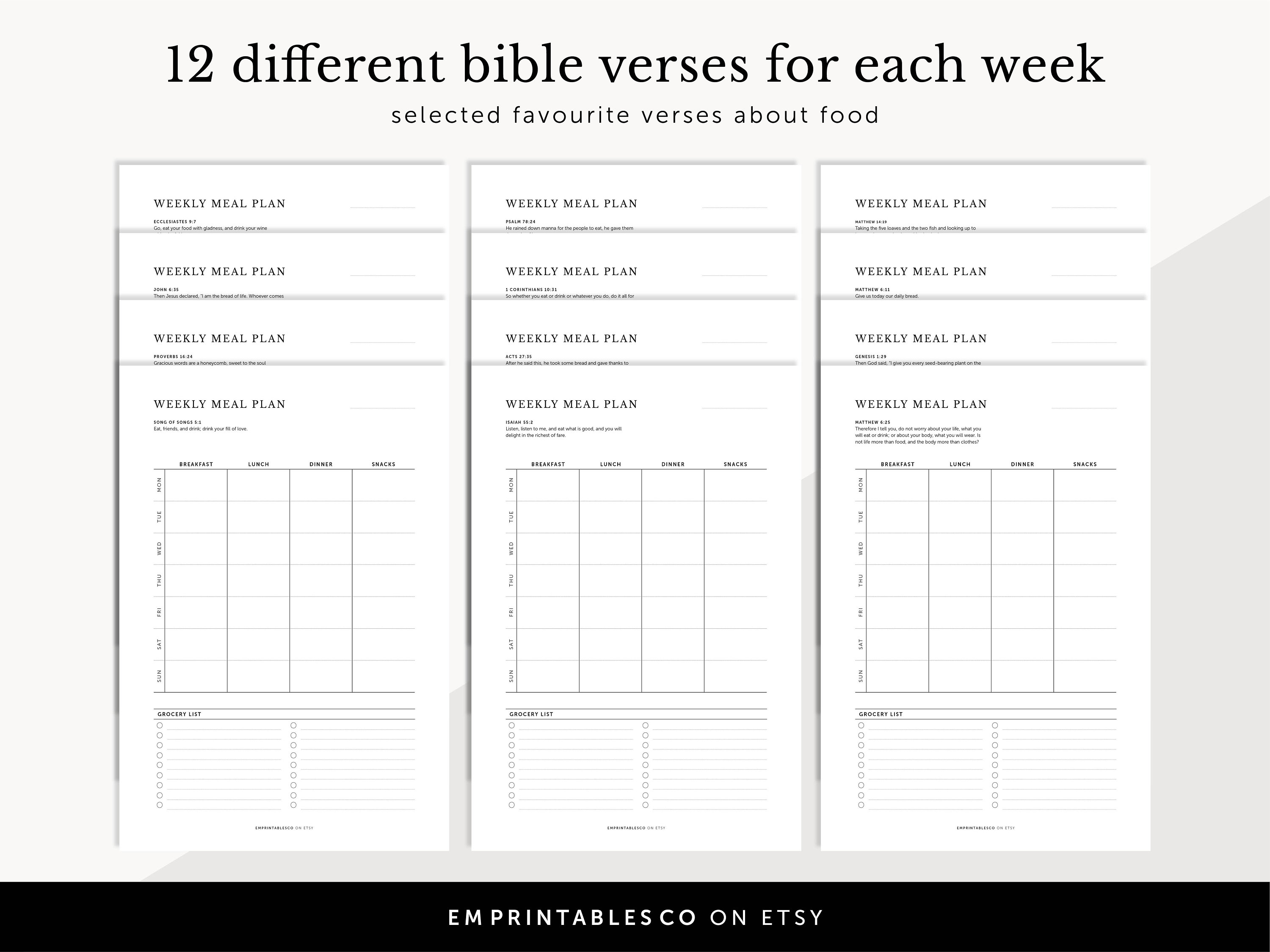 Weekly Meal Planner With Bible Verses, Christian Weekly Meal Schedule ...