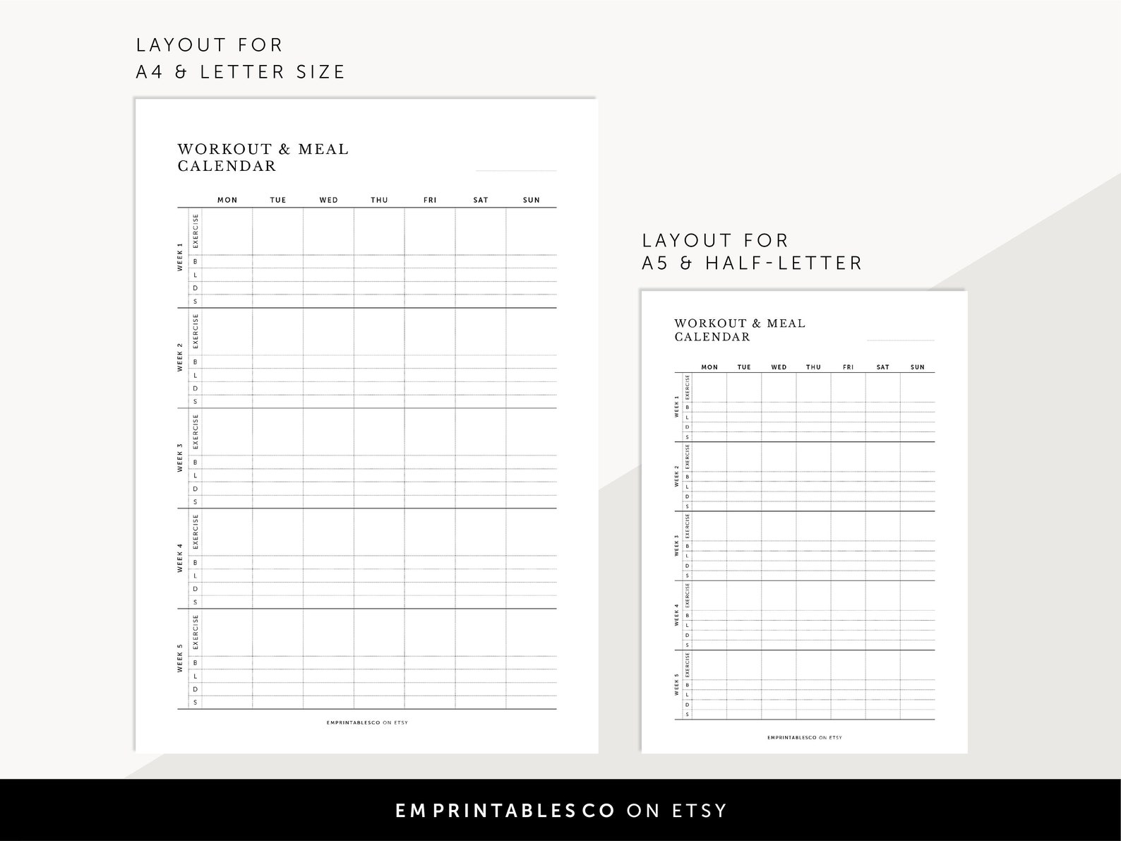 Monthly Workout and Meal Planner, Monthly Health Planner, Fitness and ...