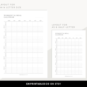 Monthly Workout and Meal Planner, Monthly Health Planner, Fitness and ...
