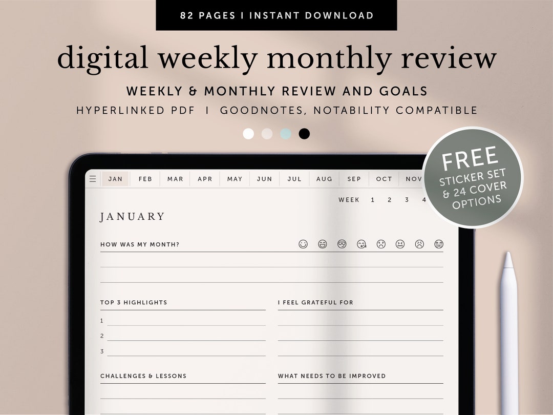 Digital Weekly Monthly Review Digital Productivity Tracker - Etsy