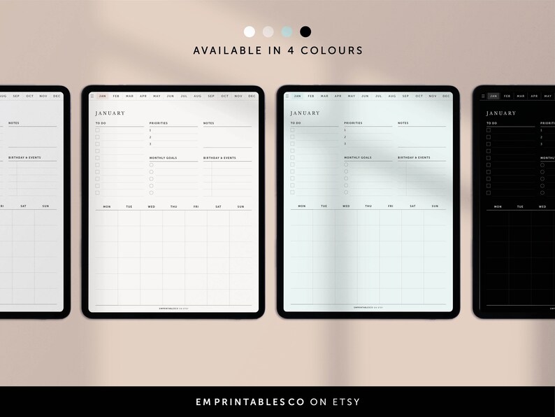 Digital Monthly Overview, Monthly Planner, Monthly Goals & to Do ...