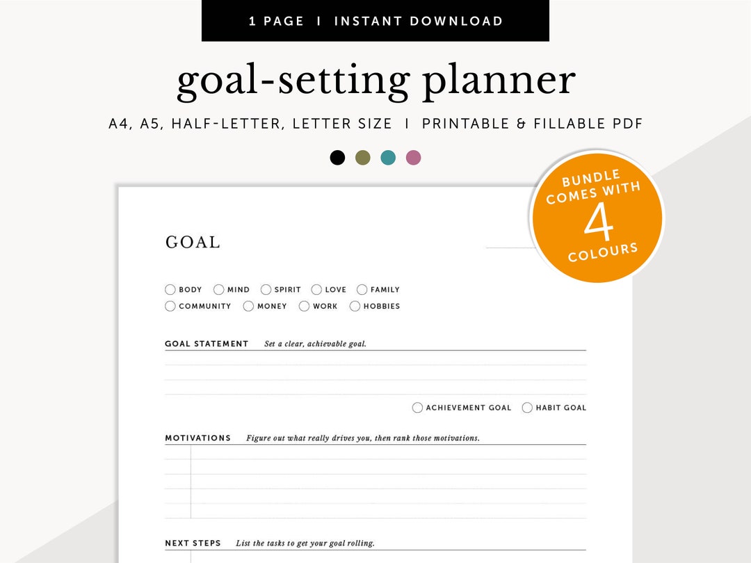 Goal Planner, Goal Setting Tool, Habit Goal Template, Achievement Goal ...