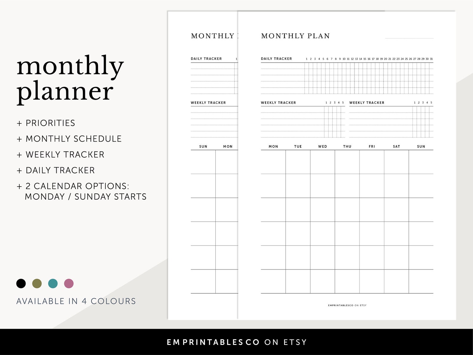 Daily Weekly Tracker, Monthly Planner, Monthly Schedule, 30 Day Tracker ...