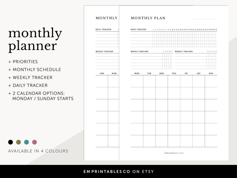 Daily Weekly Tracker, Monthly Planner, Monthly Schedule, 30 Day Tracker ...