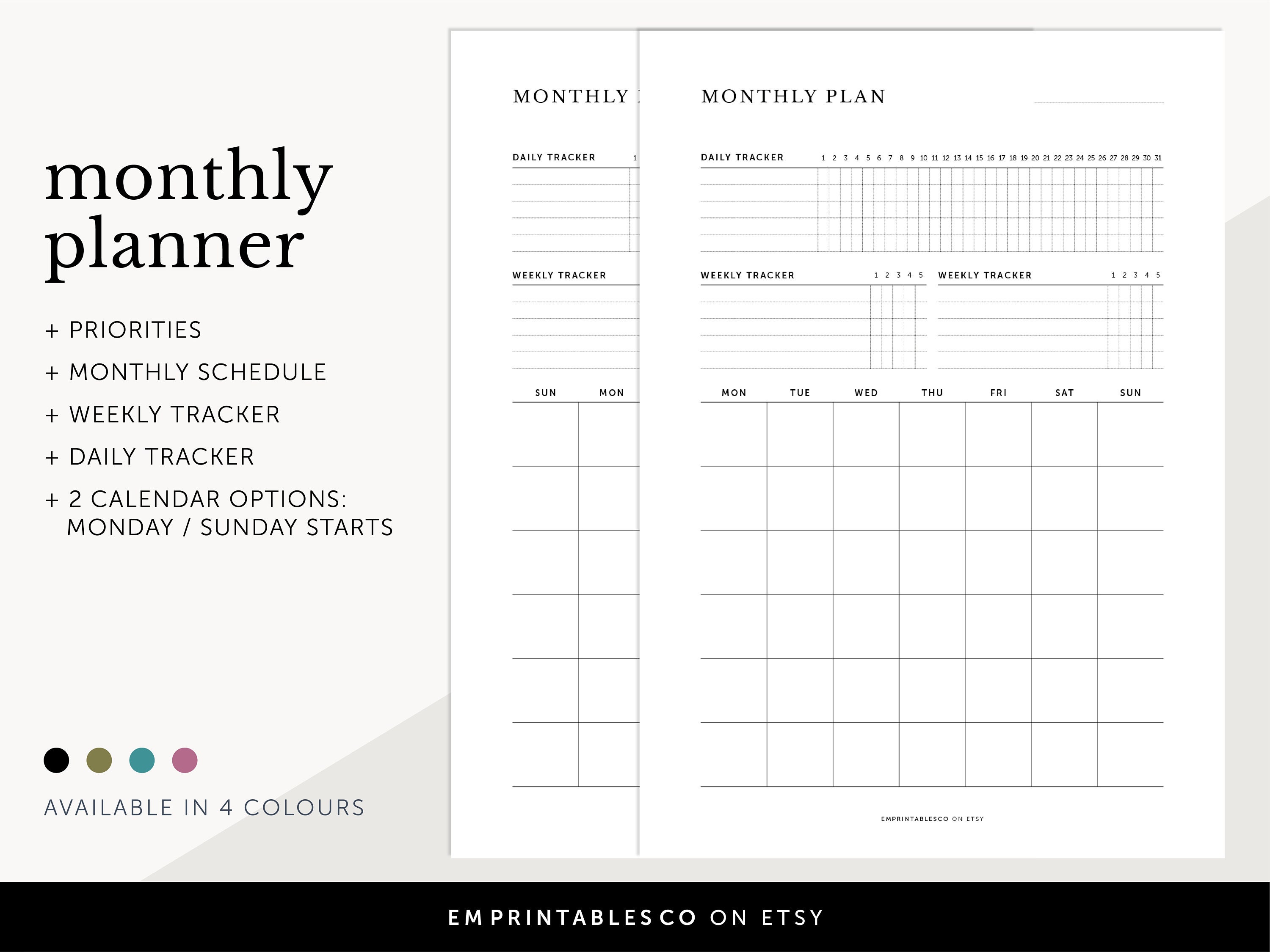 Daily Weekly Tracker, Monthly Planner, Monthly Schedule, 30 Day Tracker ...