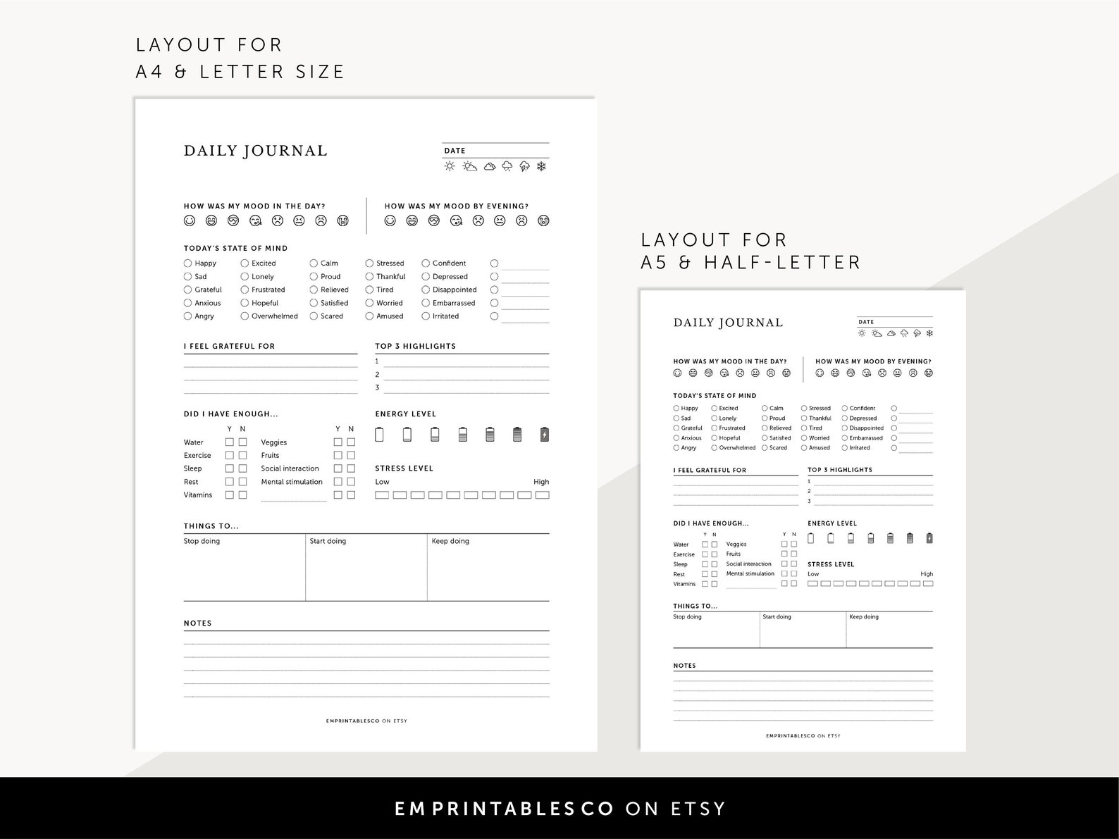 Daily Mood Journal Mood Tracker Mental Health Planner ADHD - Etsy