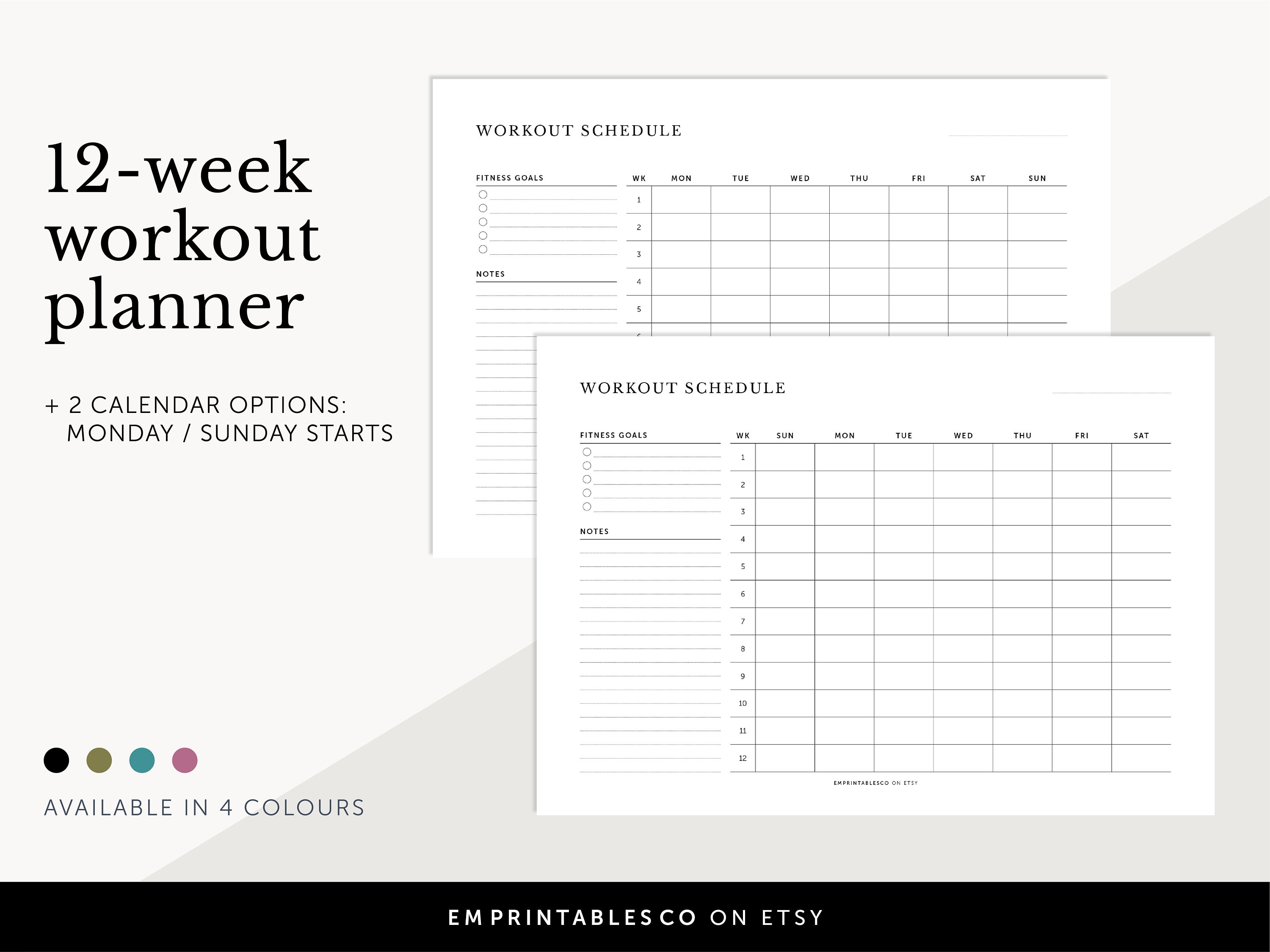 12-week Workout Planner, Workout Schedule, 3-month Fitness Planner ...