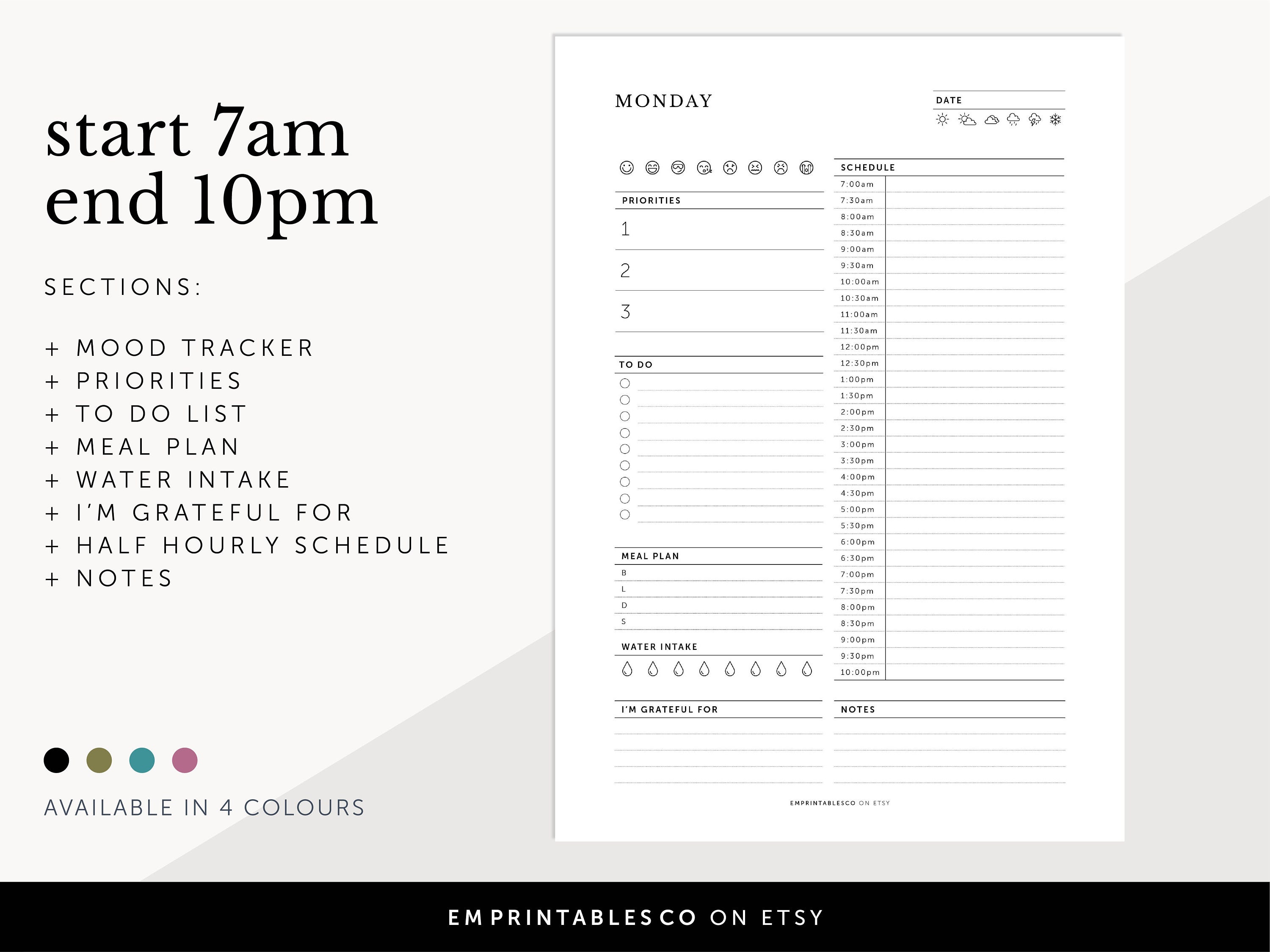 7 Day Planner With Half Hourly Schedule, Daily Planner, to Do List ...