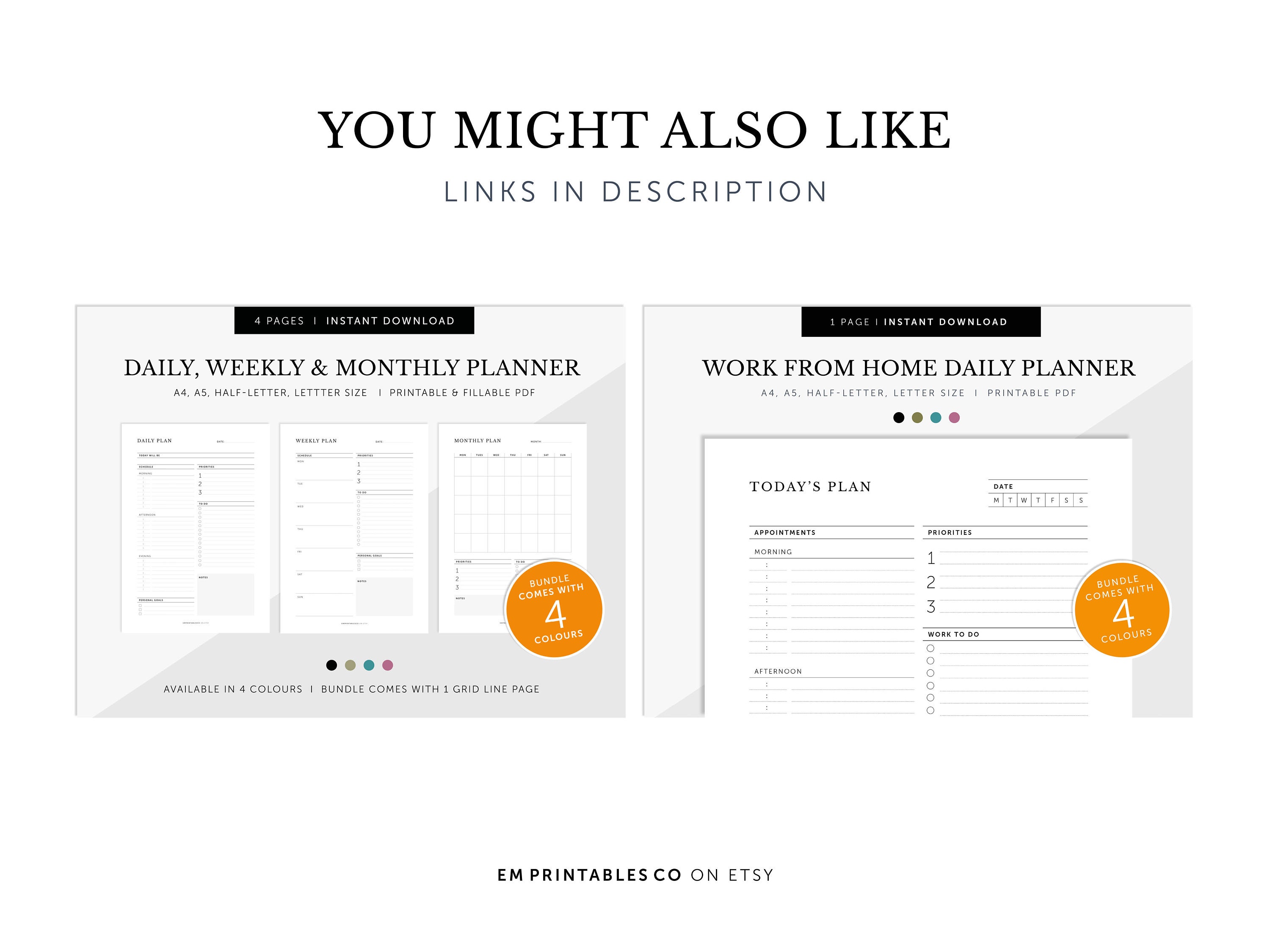 Work From Home Weekly Planner, Printable Organizer, Planner Set ...