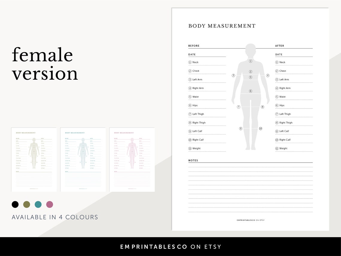 Body Measurement Tracker, Printable Measurement Log, Weight Tracker ...