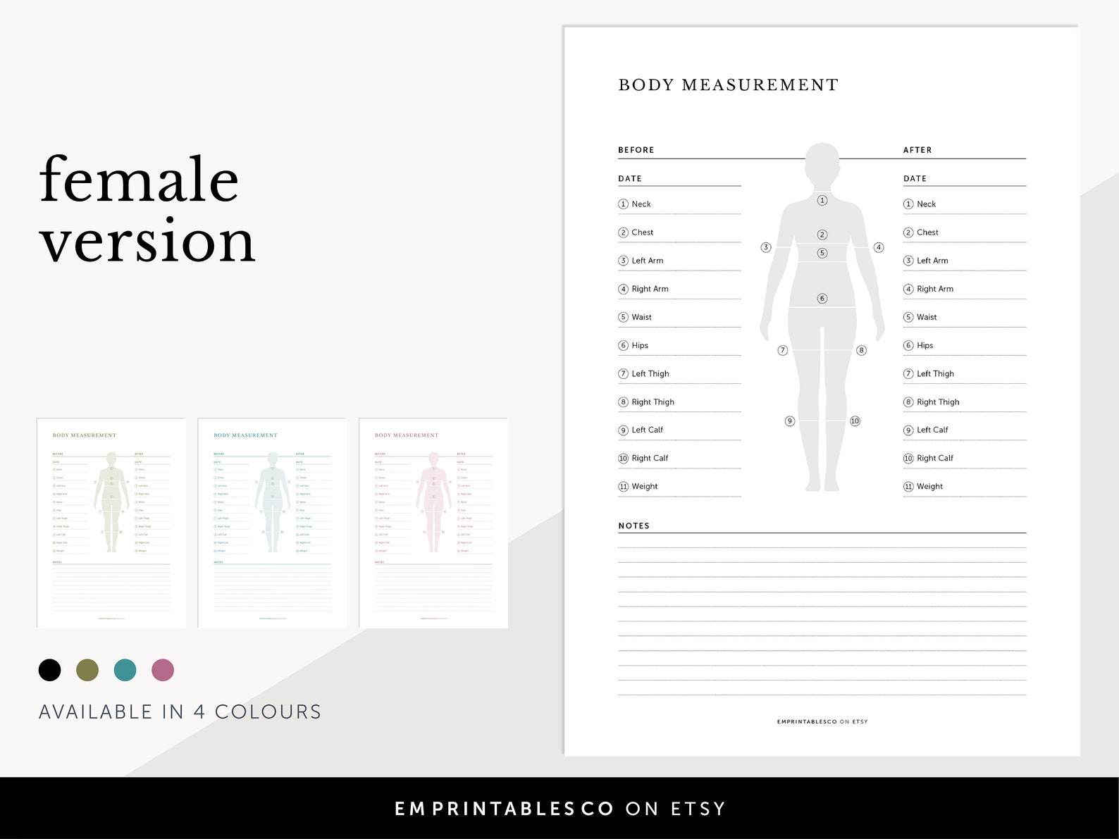 Body Measurement Tracker, Printable Measurement Log, Weight Tracker ...