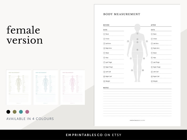 Body Measurement Tracker, Printable Measurement Log, Weight Tracker ...