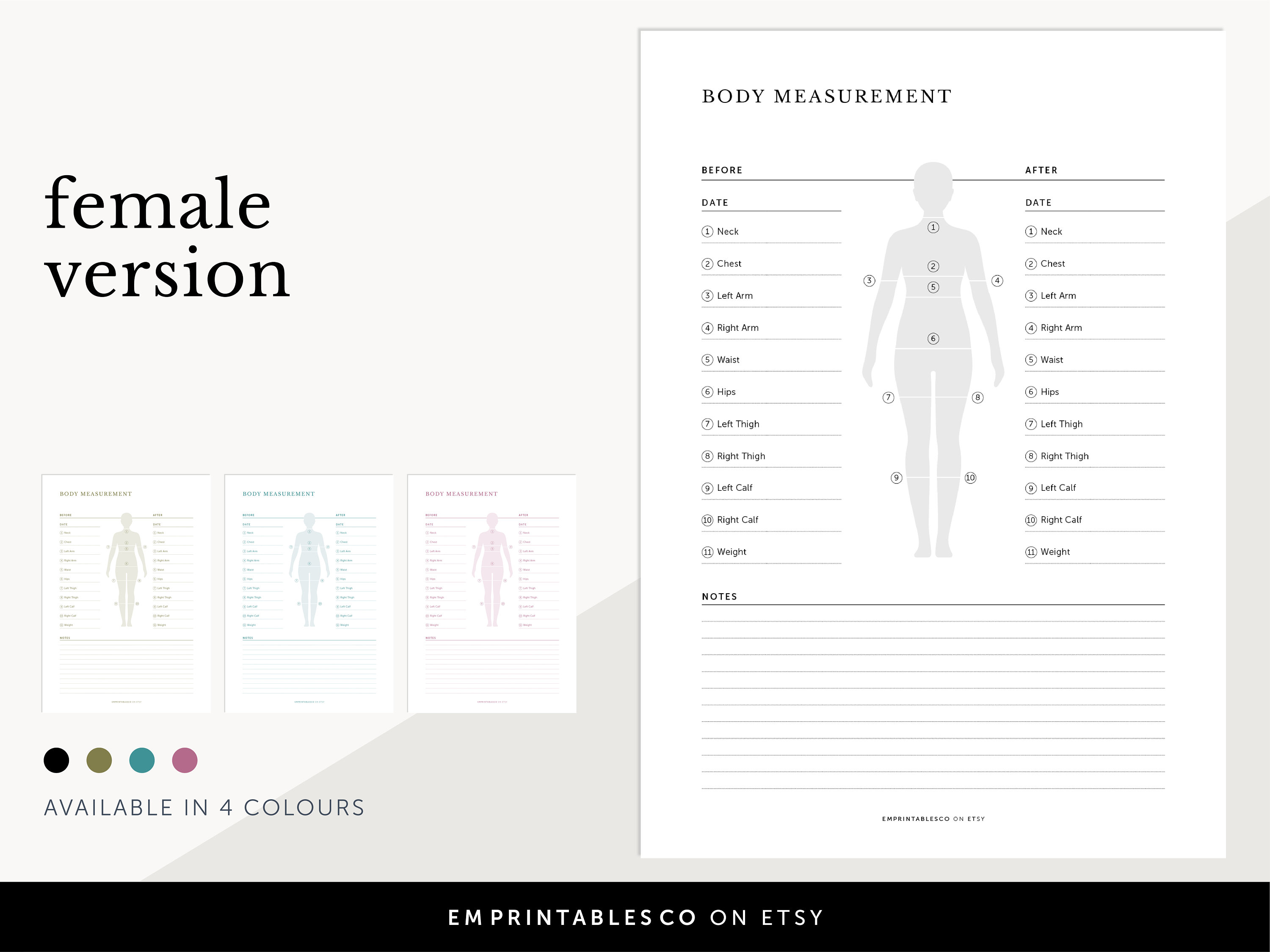 Body Measurement Tracker, Printable Measurement Log, Weight Tracker ...