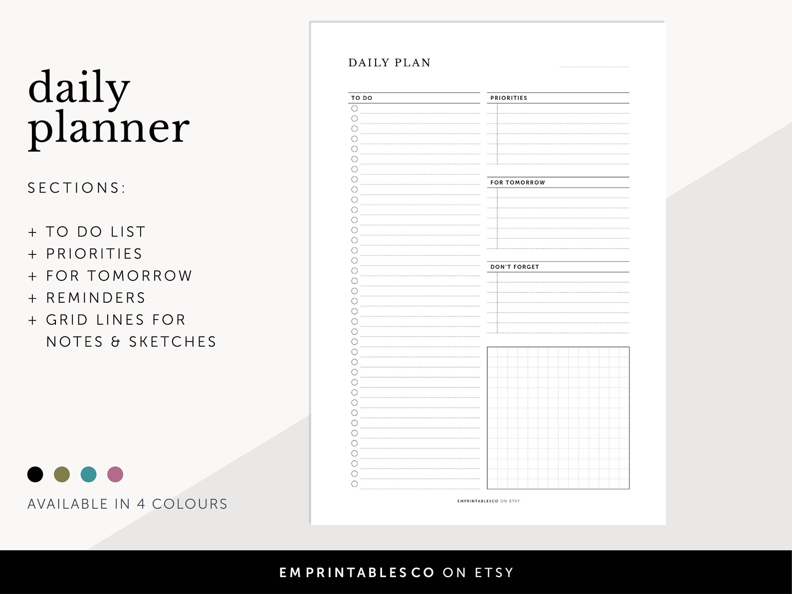 Minimalist Productivity Daily Planner, Daily Checklist, Daily Tasks ...