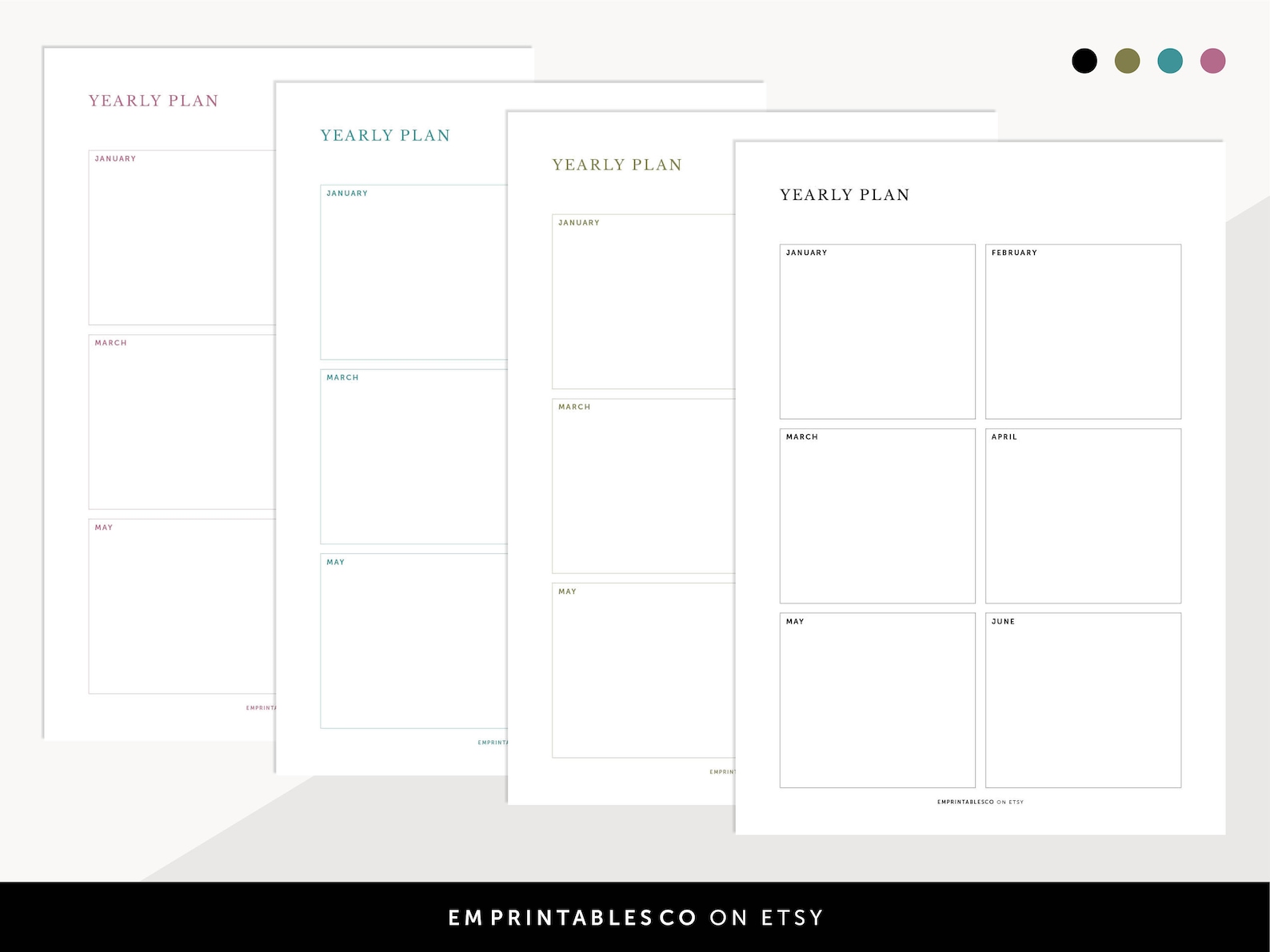 2-page Yearly Planner, Yearly Overview, Yearly Goal, Yearly Monthly ...
