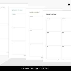 2-page Yearly Planner, Yearly Overview, Yearly Goal, Yearly Monthly ...