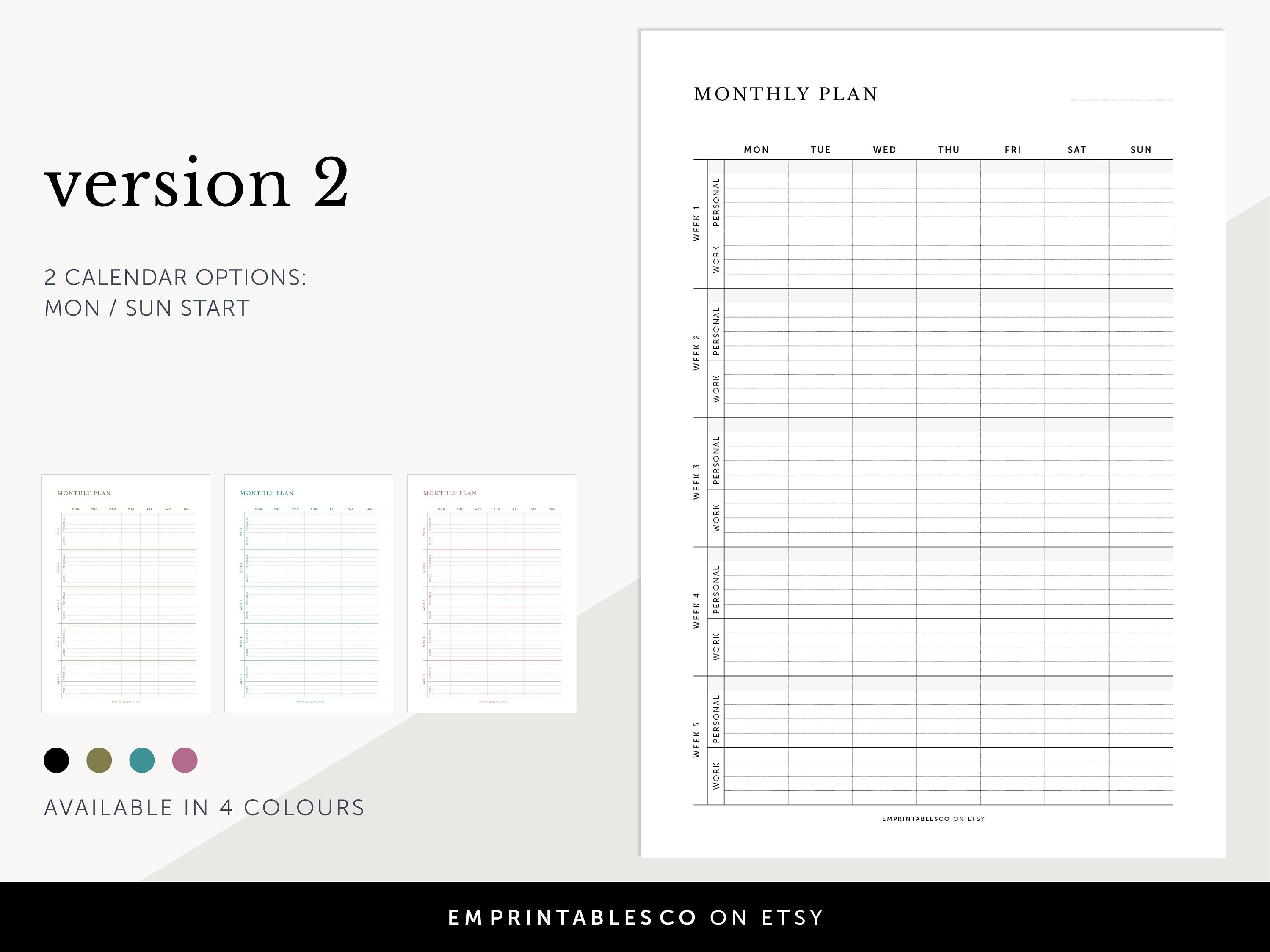 Work From Home Monthly Calendar, WFH Monthly Planner, Monthly Project ...