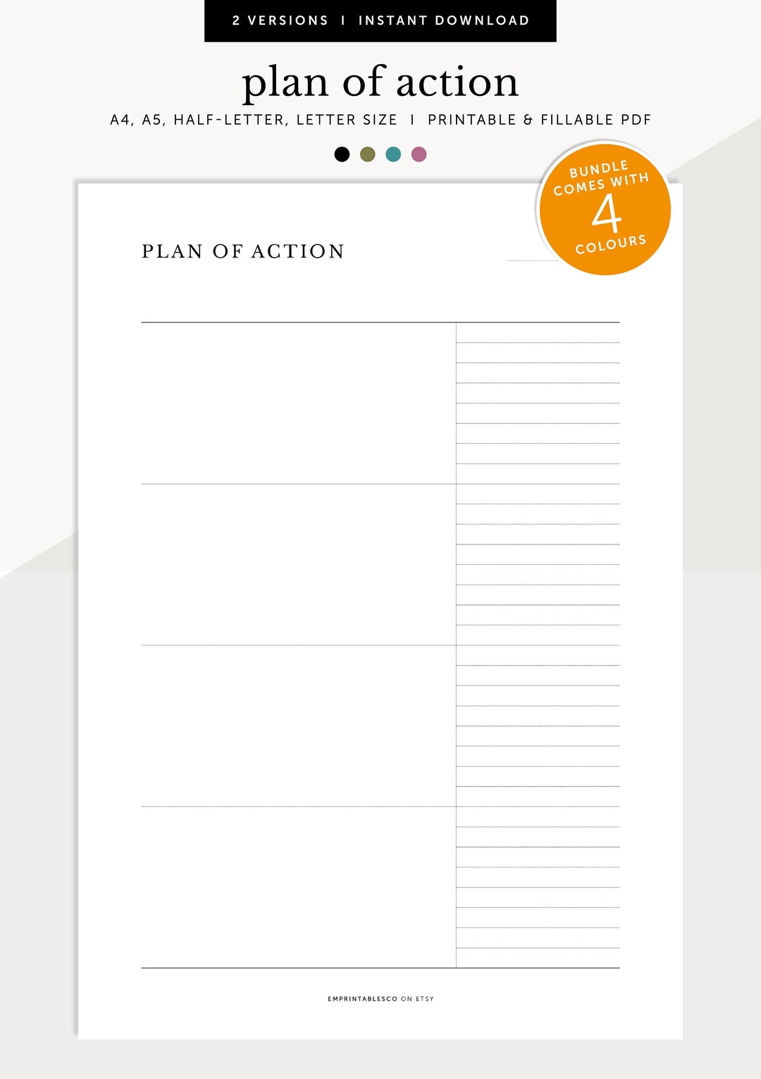 Plan of Action, Goal Action Planner, Productivity Planner, Project ...