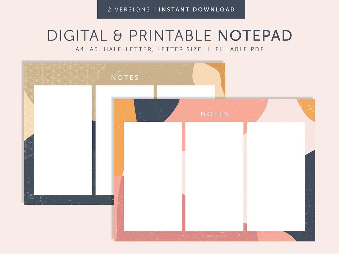 Graphic Pattern Notepad, 3 Columns Note Page, Printable & Digital ...