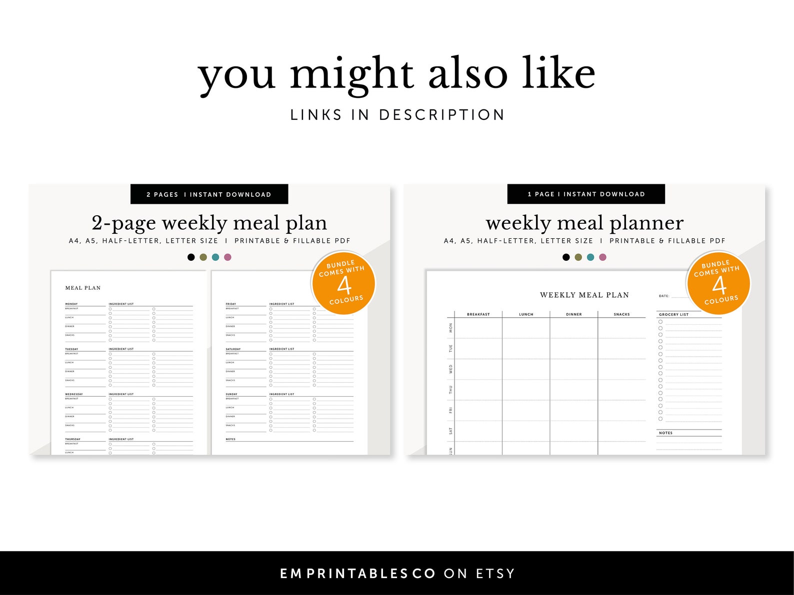 Weekly Meal Planner, Grocery List, Grocery Shopping List, Weekly Food ...