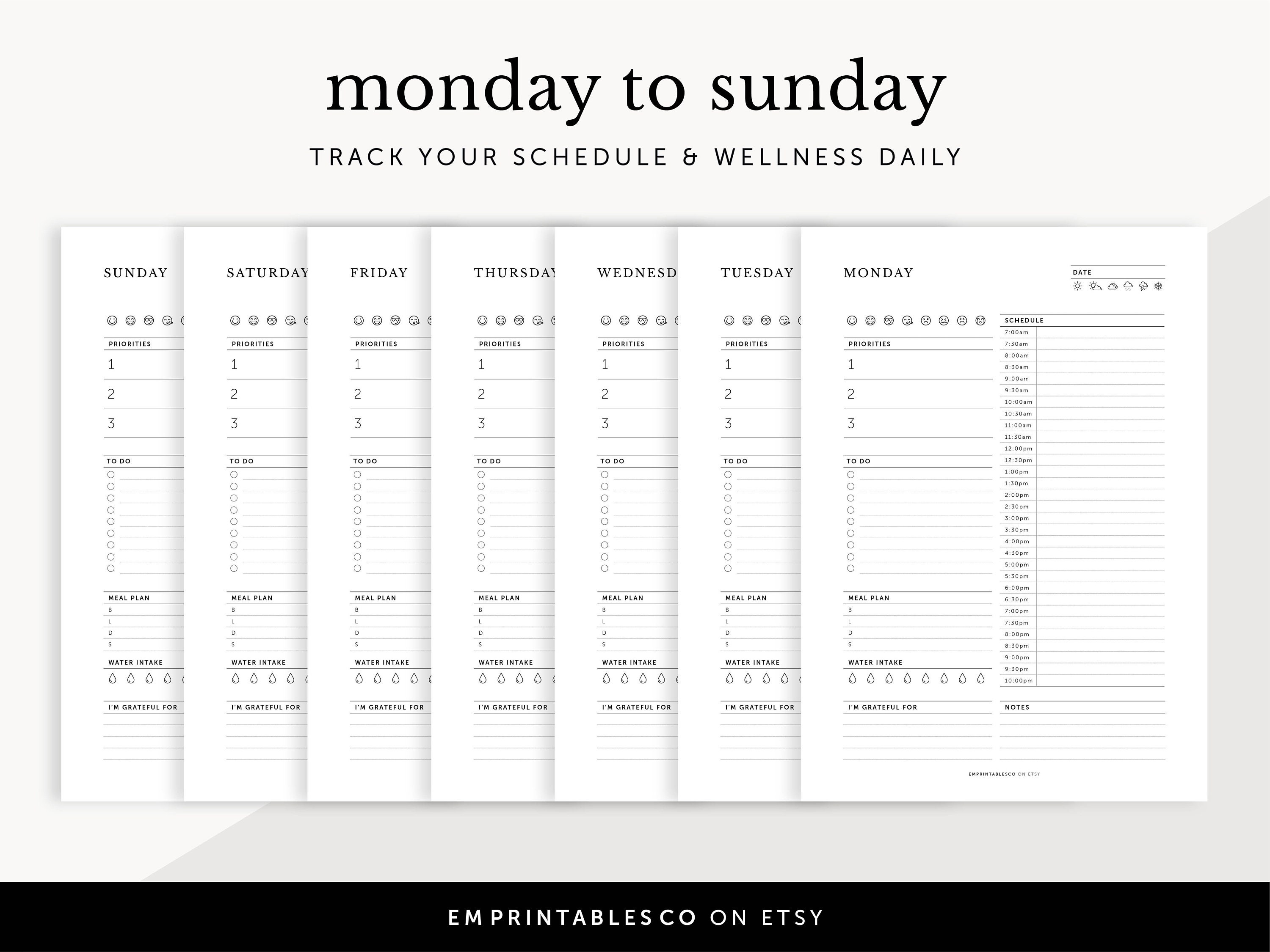 7 Day Planner With Half Hourly Schedule, Daily Planner, to Do List ...