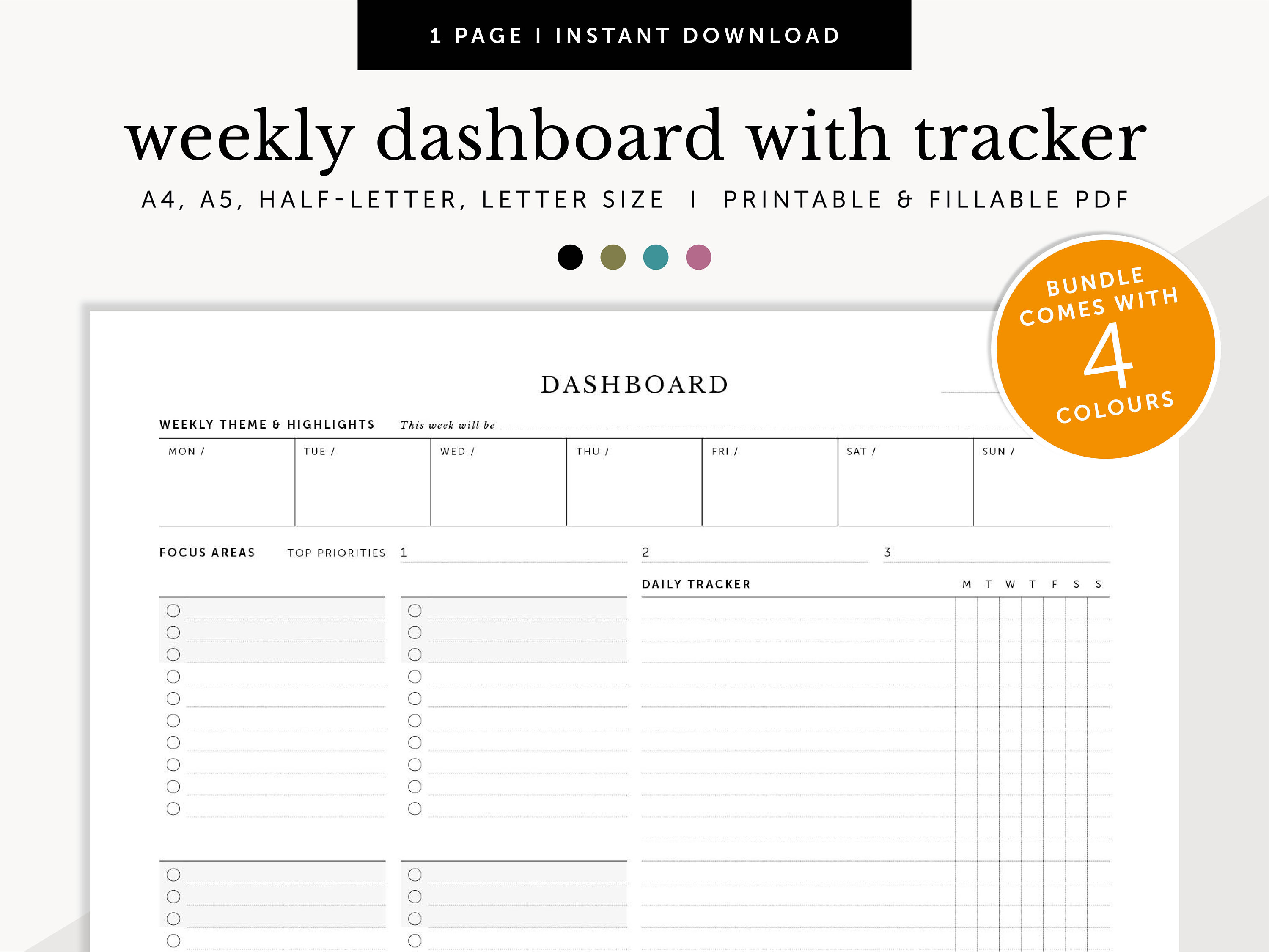 Weekly Dashboard Overview, Daily Habit Tracker, Project Planner, Task ...