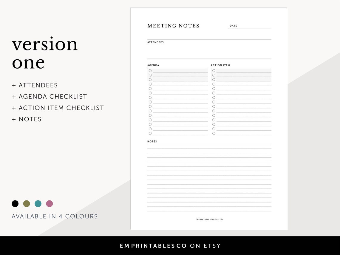 Meeting Agenda Template, Action Plan, Meeting Notes Template, Meeting ...