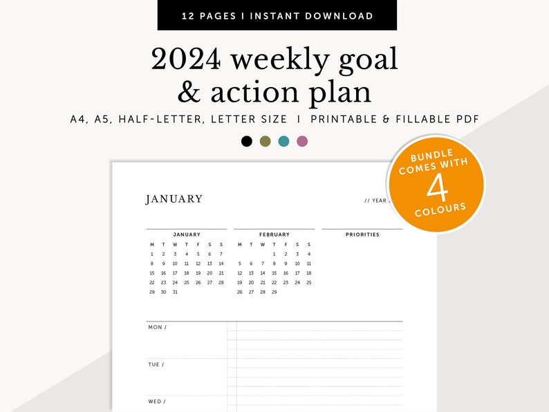 2024 Weekly Action Plan, 2024 Weekly Goals With Calendar, 2024 Weekly ...