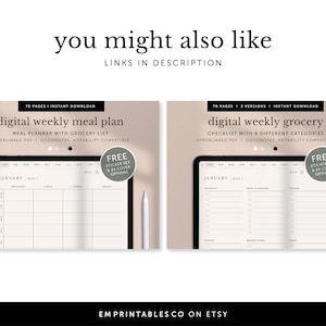 Digital Meal Planner With Grocery List, Goodnotes Weekly Meal Planner ...