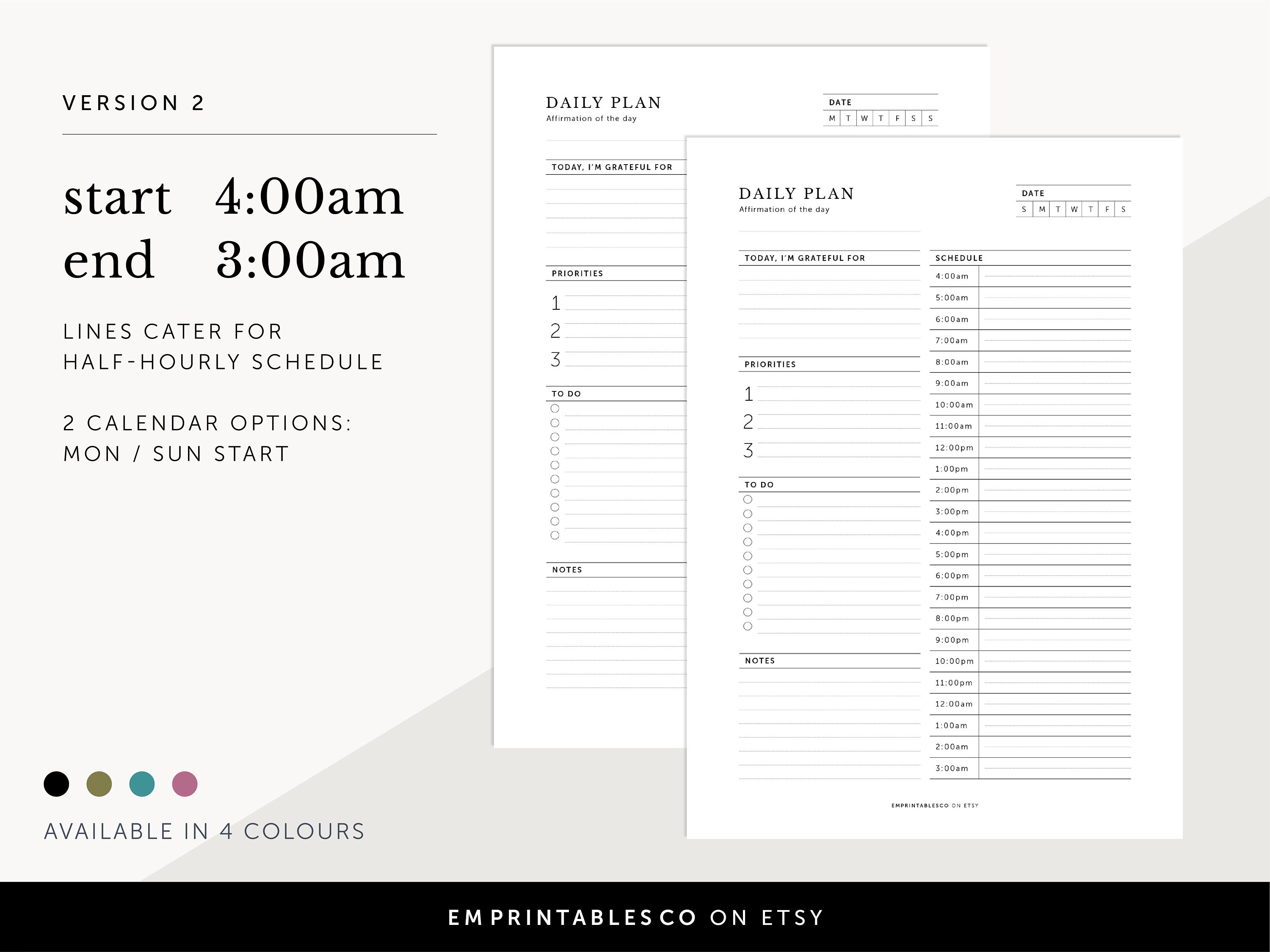 24 Hour Daily Planner, 24hrs Daily Schedule, Daily Organiser, to Do ...