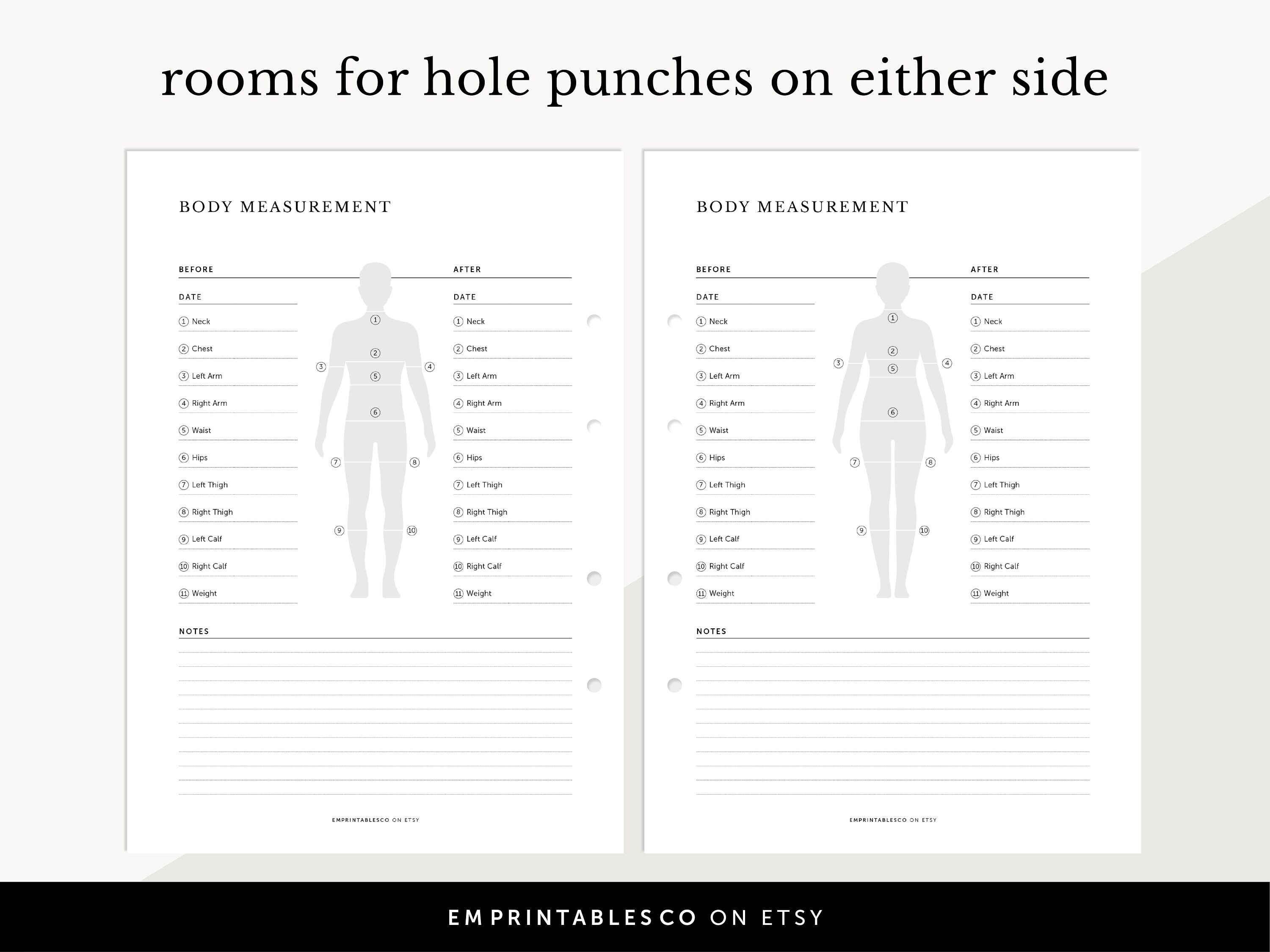 Body Measurement Tracker, Printable Measurement Log, Weight Tracker ...