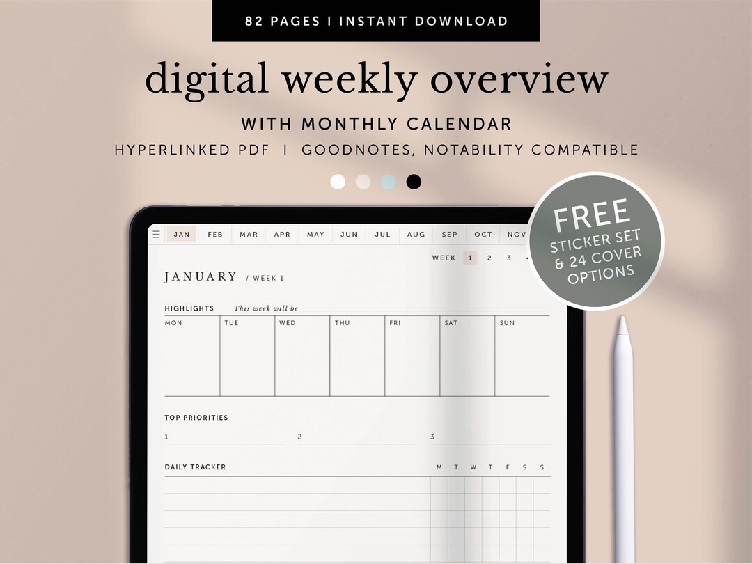 Digital Weekly Dashboard With Monthly Calendar, Digital Weekly Monthly ...