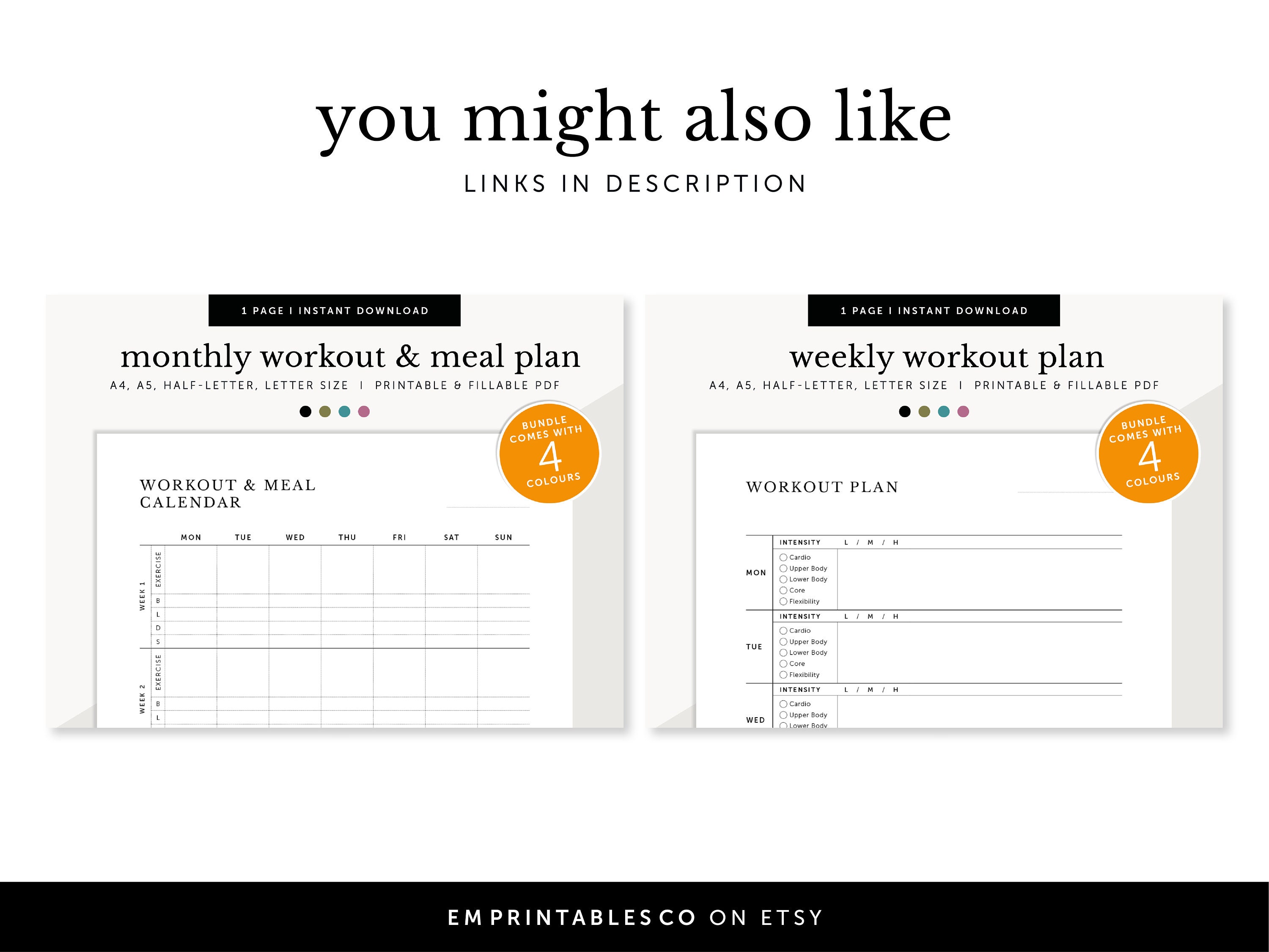 Weekly Workout and Meal Planner, Weekly Health Planner, Fitness and ...