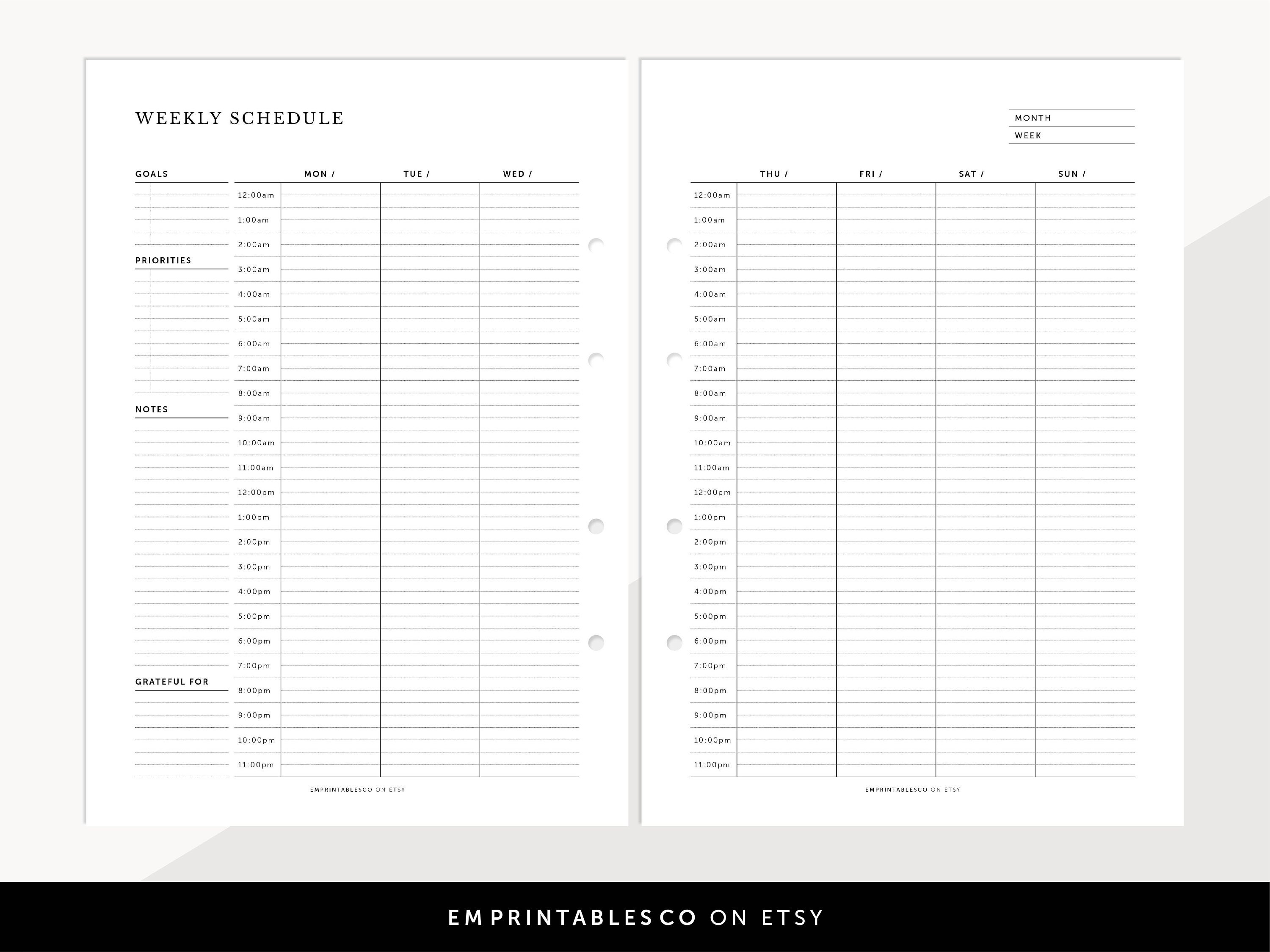 2 Pages Hourly Weekly Schedule, Meetings Tracker, Weekly Priorities, to ...