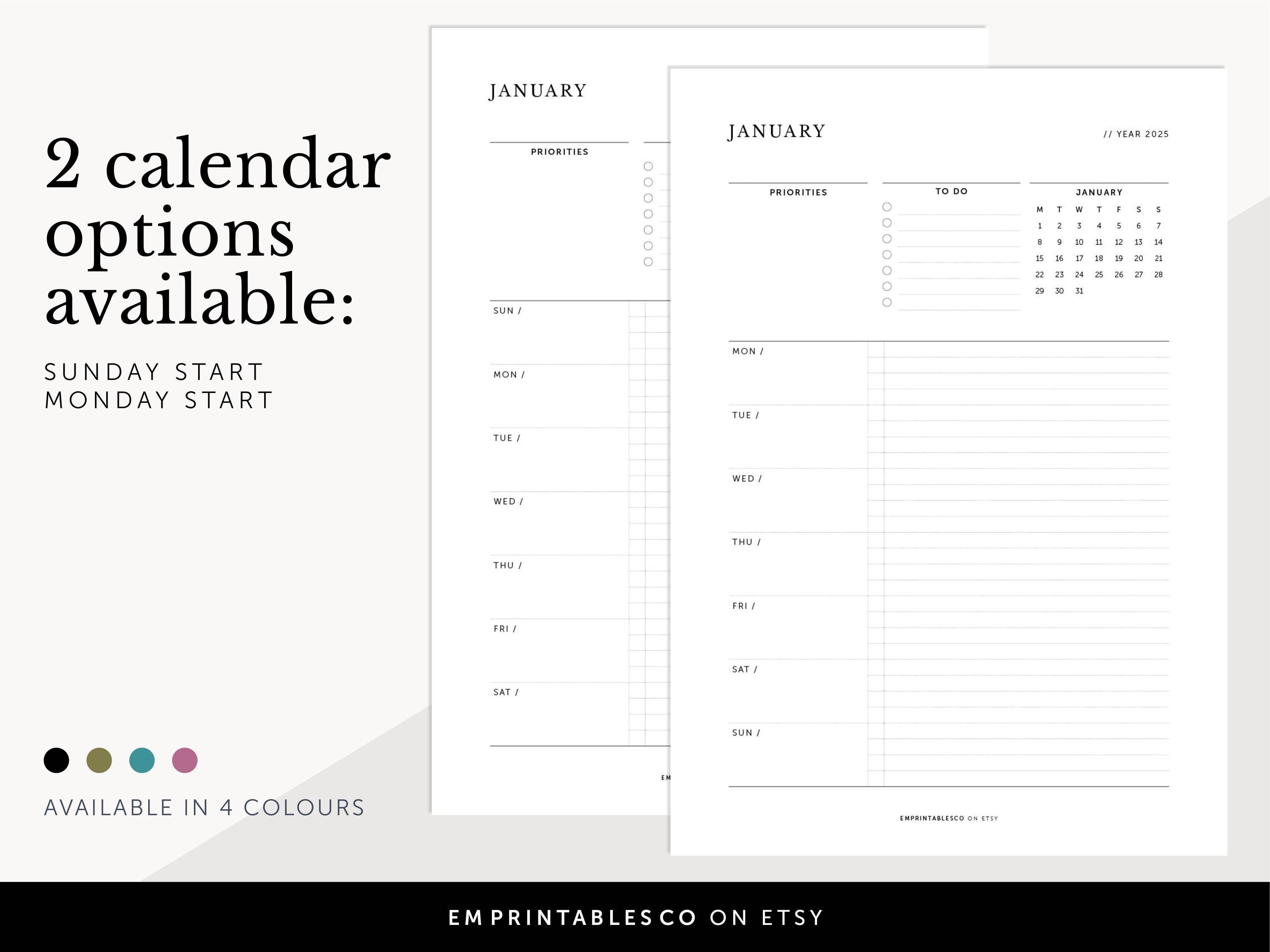 2025 Weekly Action Plan, 2025 Weekly Goals With Calendar, 2025 Planner ...