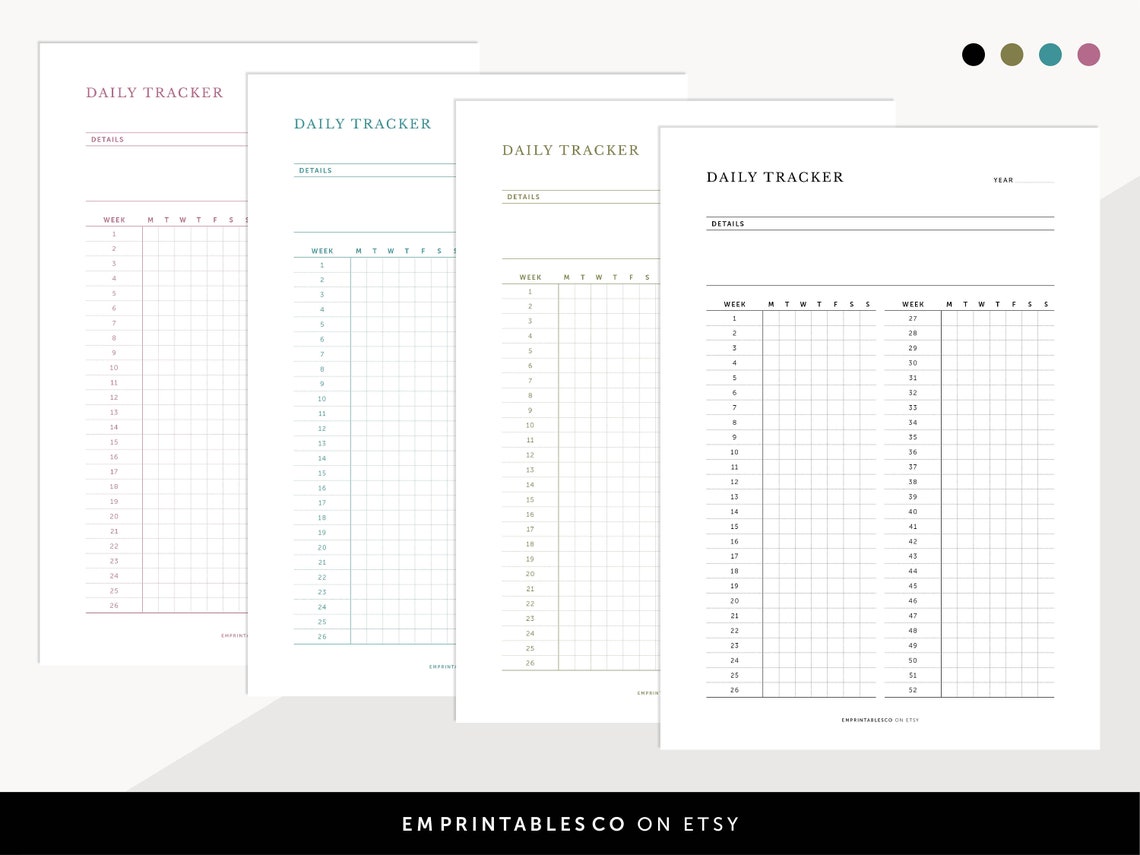 52 Week Daily Tracker, Year Habit Tracker, Routine Checklist, to Do ...