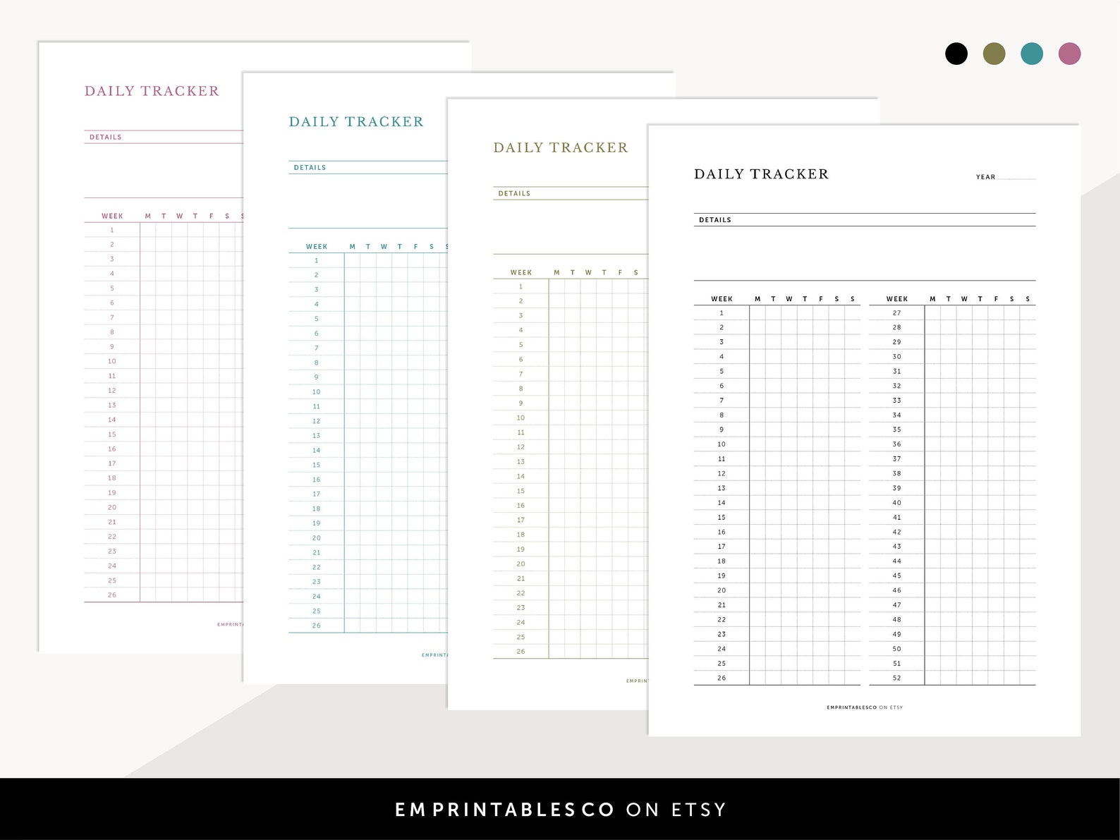 52 Week Daily Tracker, Year Habit Tracker, Routine Checklist, to Do ...