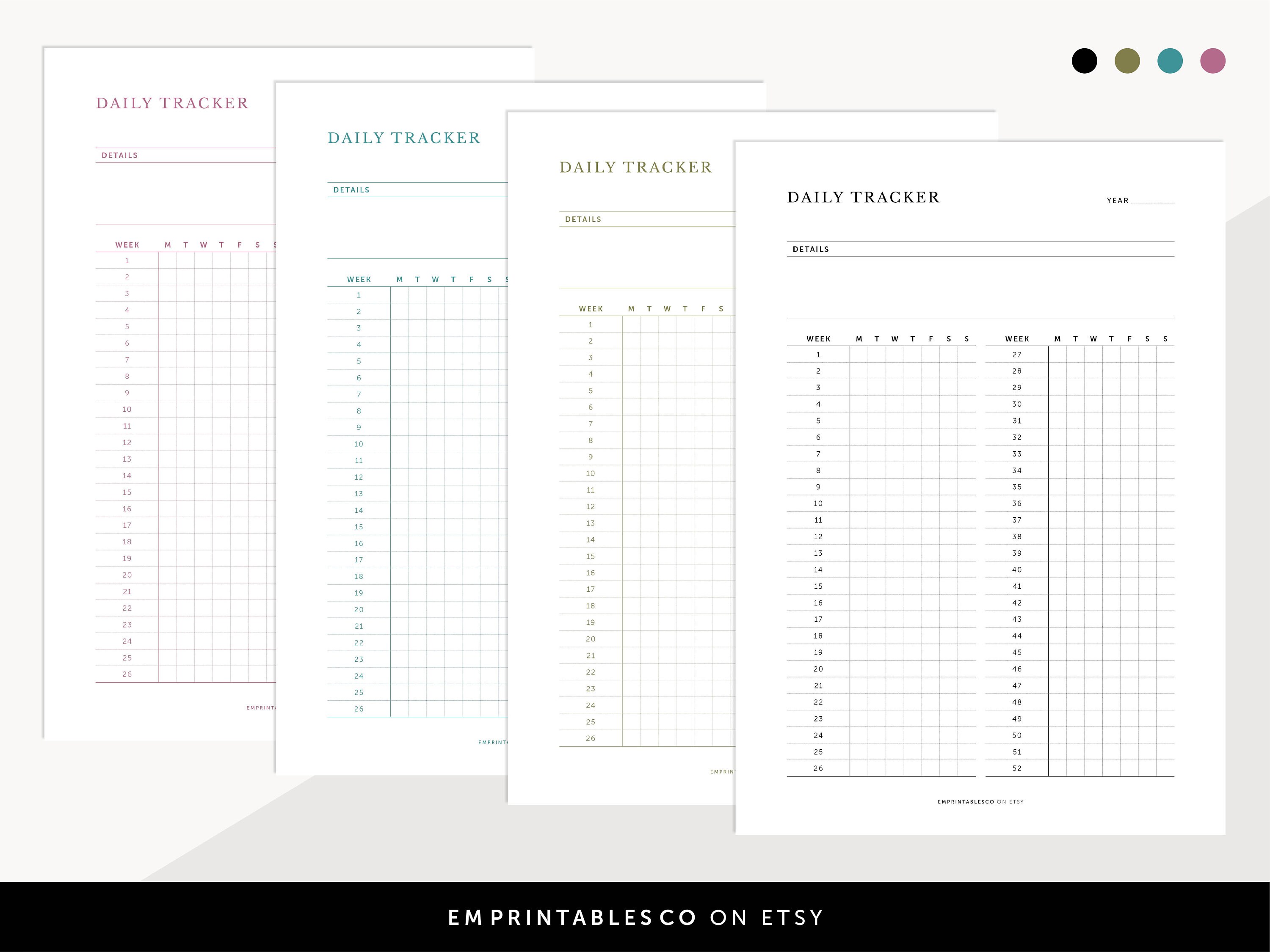 52 Week Daily Tracker, Year Habit Tracker, Routine Checklist, to Do ...