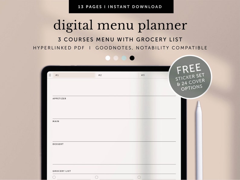 Digital Menu Planner, Meal Planner, Grocery List, Food Planner ...