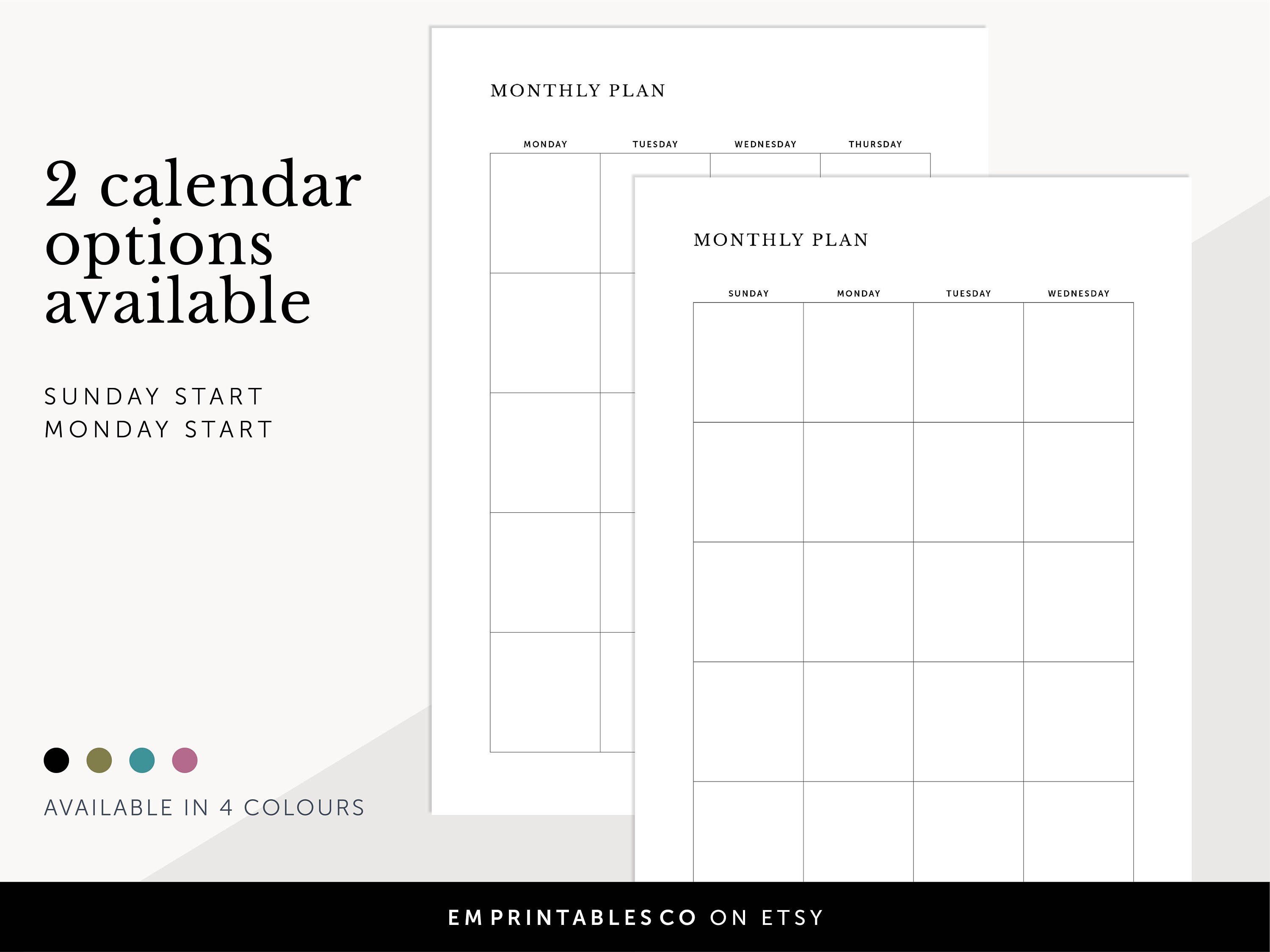 Undated Monthly Calendar on Two Pages, 2 Pages Monthly Planner ...