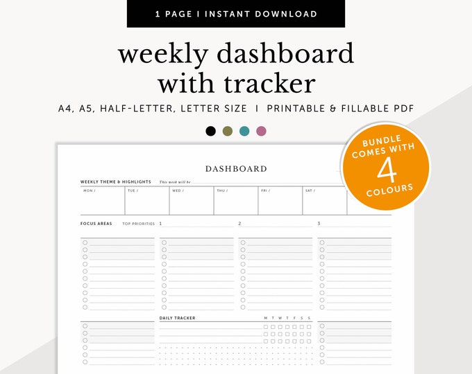 Bright Weekly Planner Printable, Week on 1 Page, Undated,letter Size ...