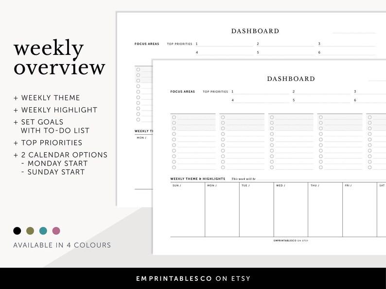Weekly Project Dashboard, Weekly Overview, Productivity Planner, Week ...